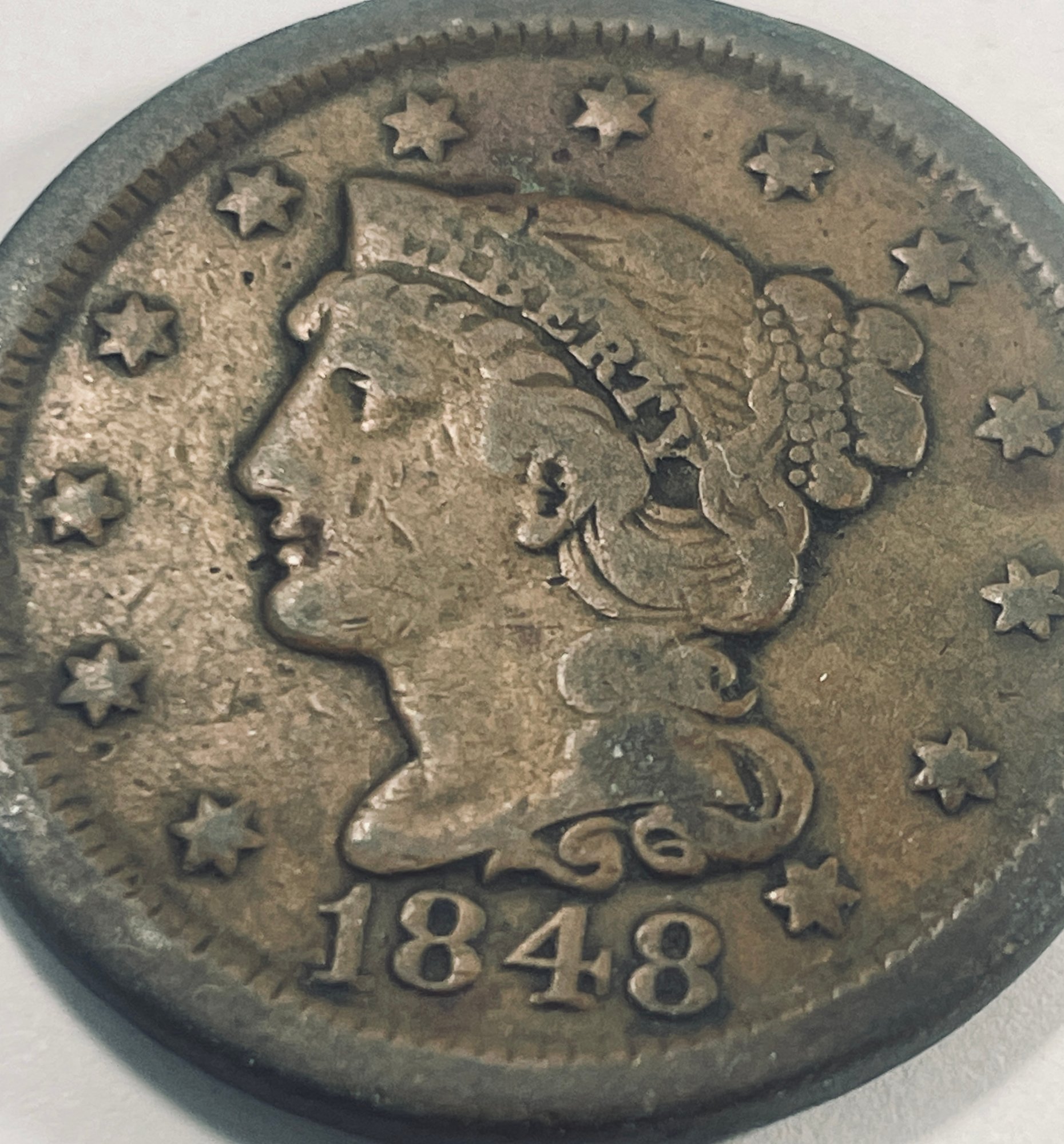 1848 BRAIDED HAIR LARGE CENT PENNY COIN #10926 | Auctionninja.com