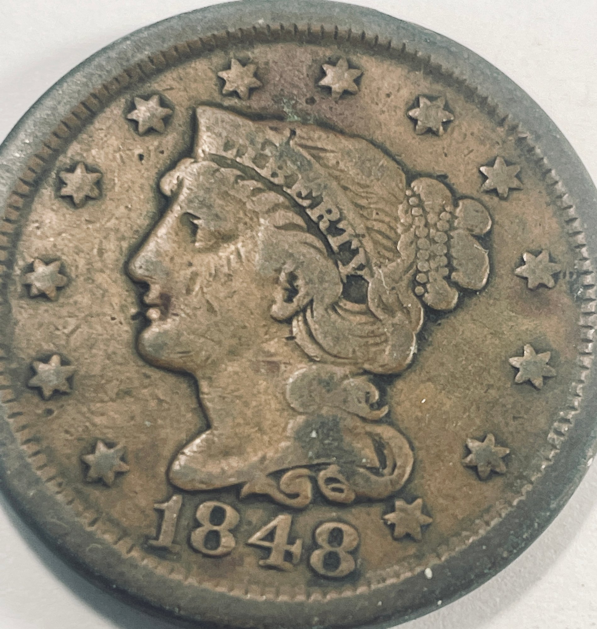 1848 BRAIDED HAIR LARGE CENT PENNY COIN #10926 | Auctionninja.com