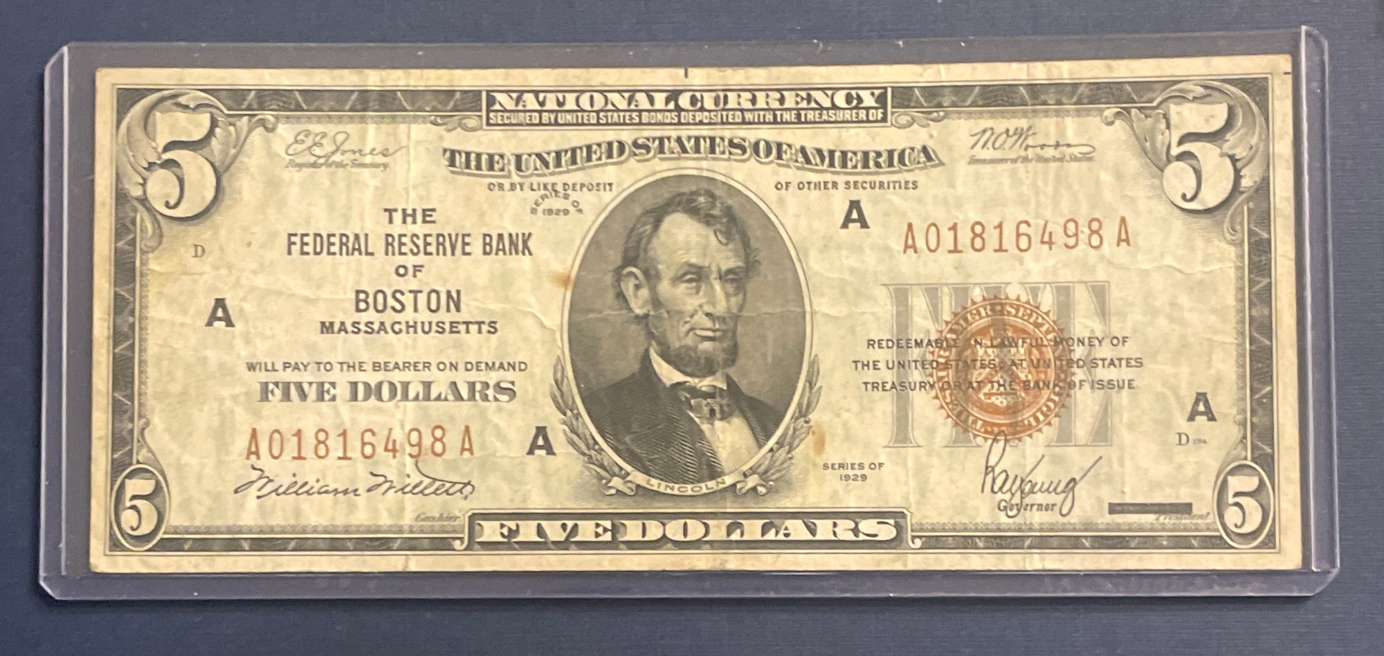 SERIES 1929 US $5 FIVE DOLLAR BROWN SEAL NATIONAL CURRENCY-THE FEDERAL ...