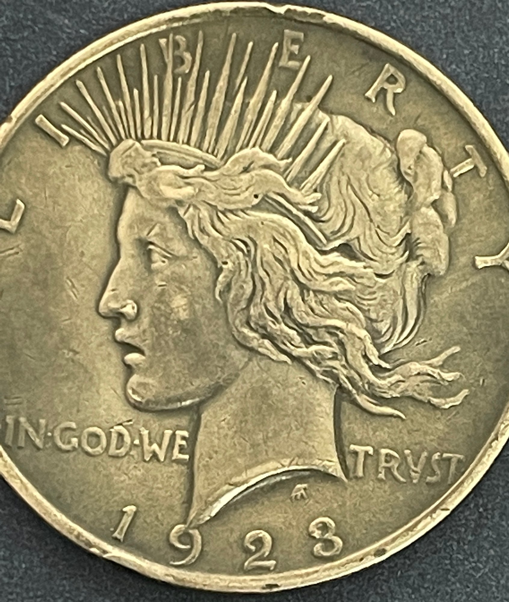 1923 SILVER PEACE DOLLAR COIN - DARK BEAUTY - RIM DAMAGE #6223 ...