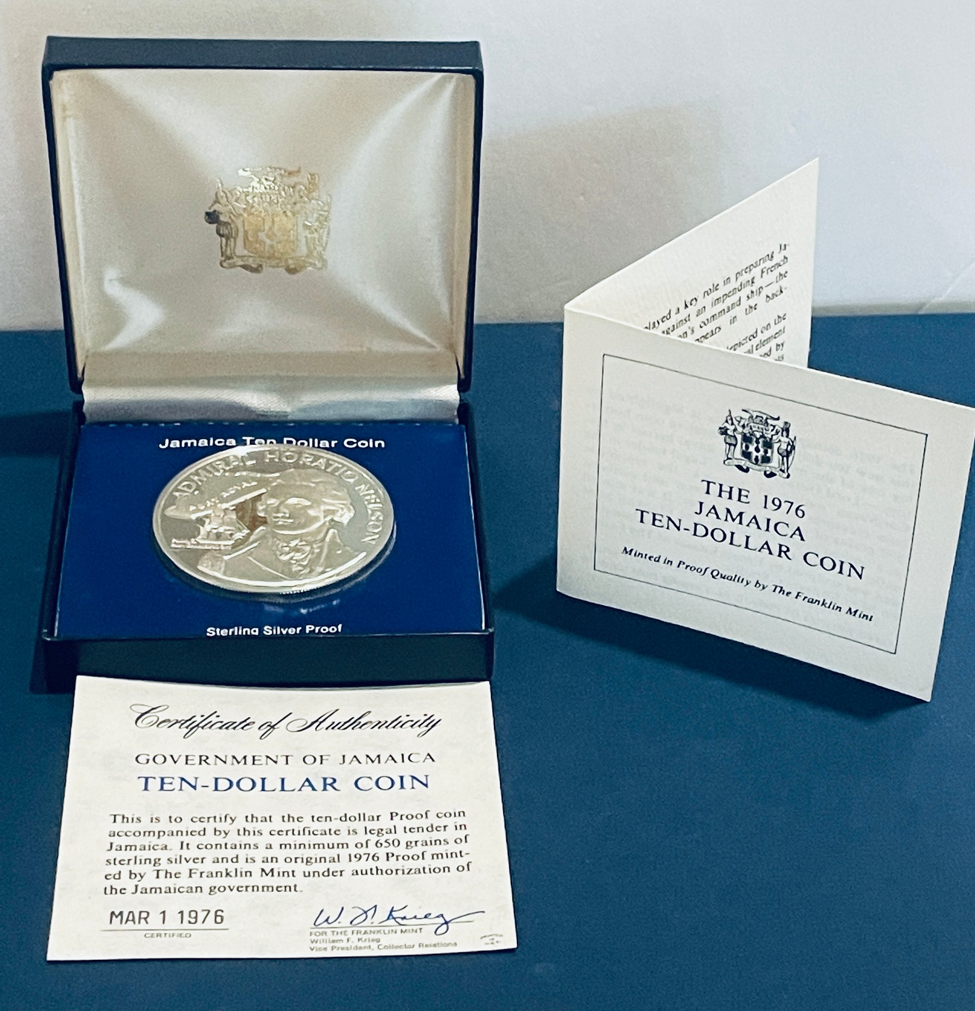 1976 JAMAICA $10 UNCIRCULATED PROOF STERLING SILVER COIN -ADMIRAL ...