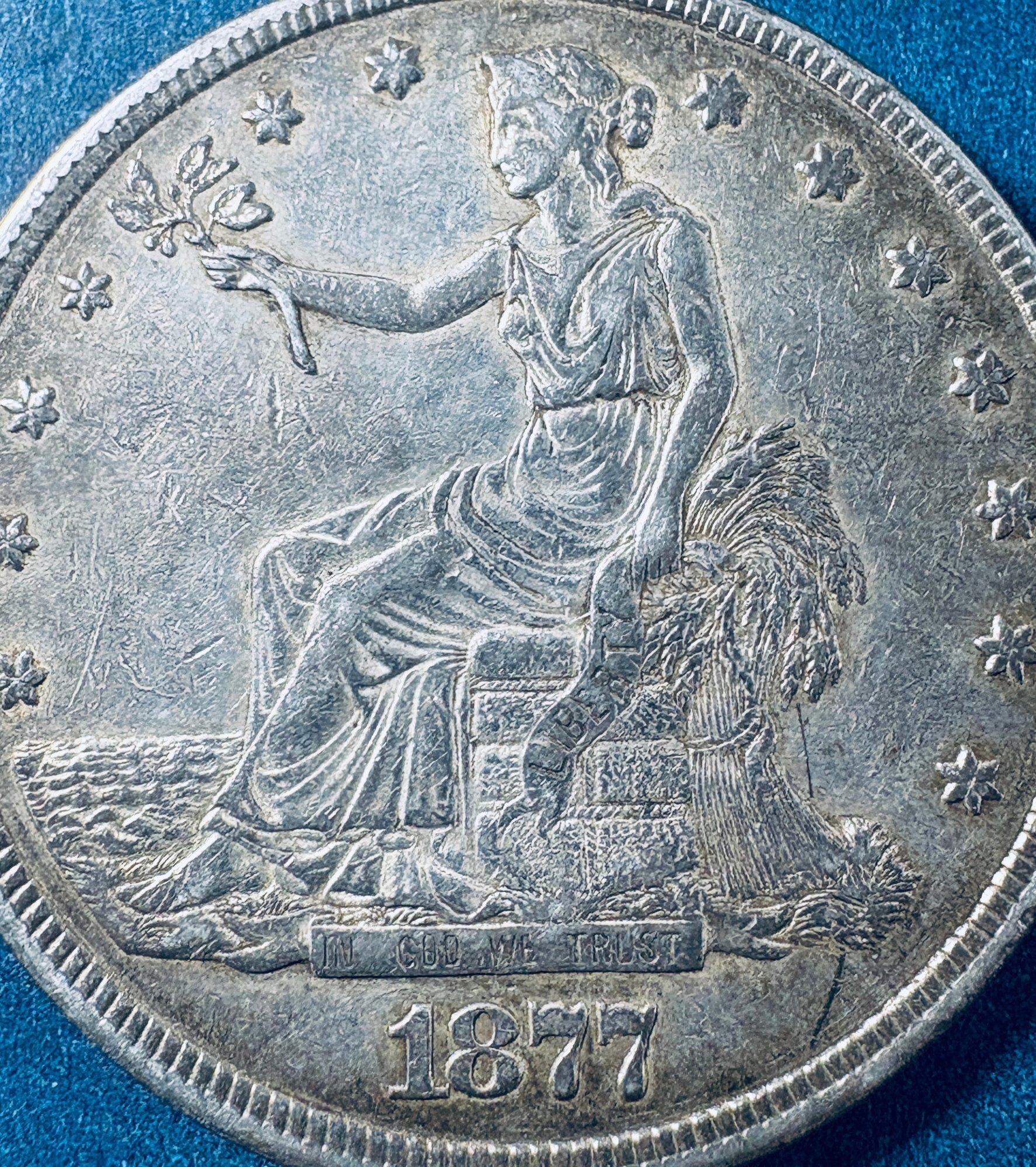 1877 UNITED STATES US TRADE SEATED LIBERTY SILVER DOLLAR - XF! #13722 ...