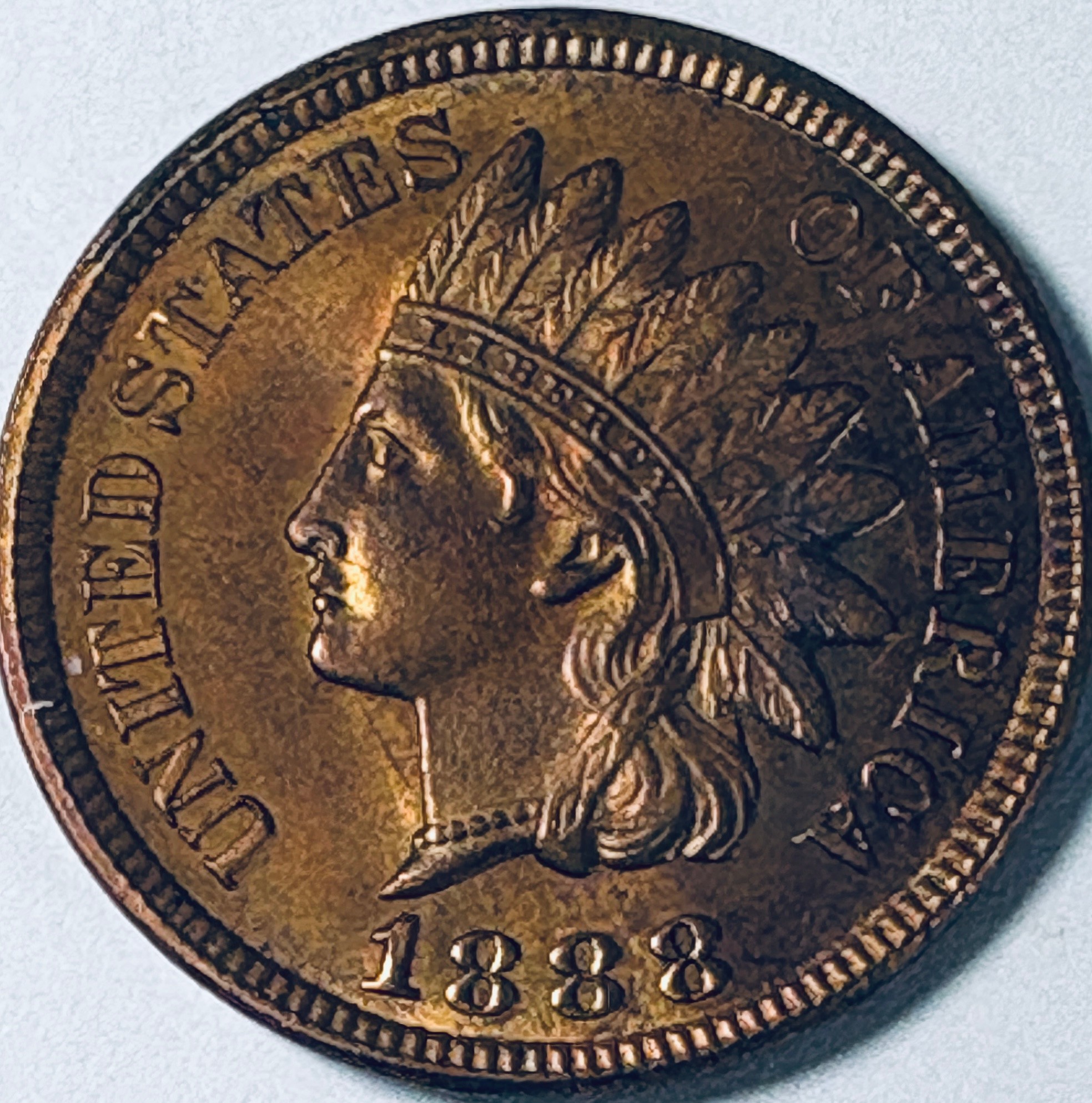 1888 INDIAN HEAD CENT PENNY COIN- RED! BU / BRILLIANT UNCIRCULATED ...