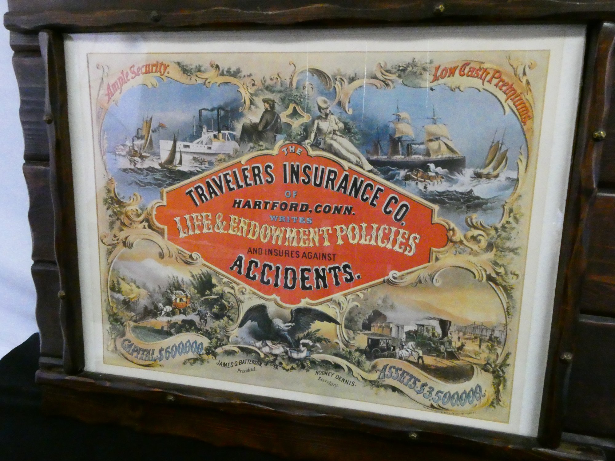 Unique Vintage Framed Travelers Insurance Poster! Very Unique Frame ...