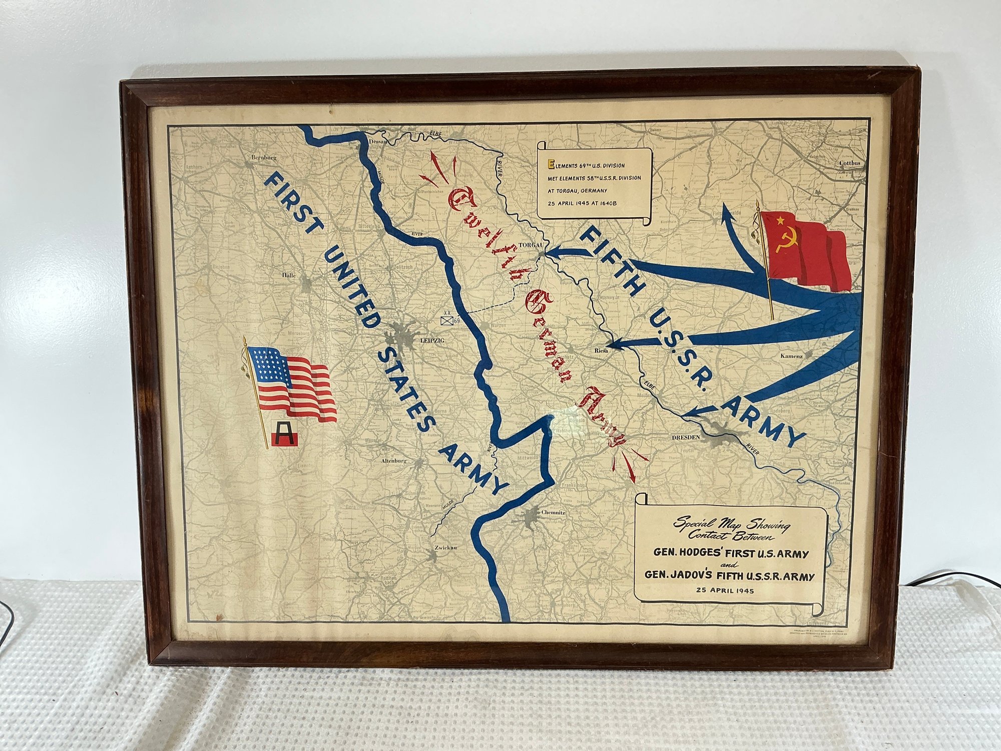 ***SPECIAL** Map Showing Contact Between Gen. Hodges'First U.S.Army & Gen.Jadov's 5TH U.S.S.R ...