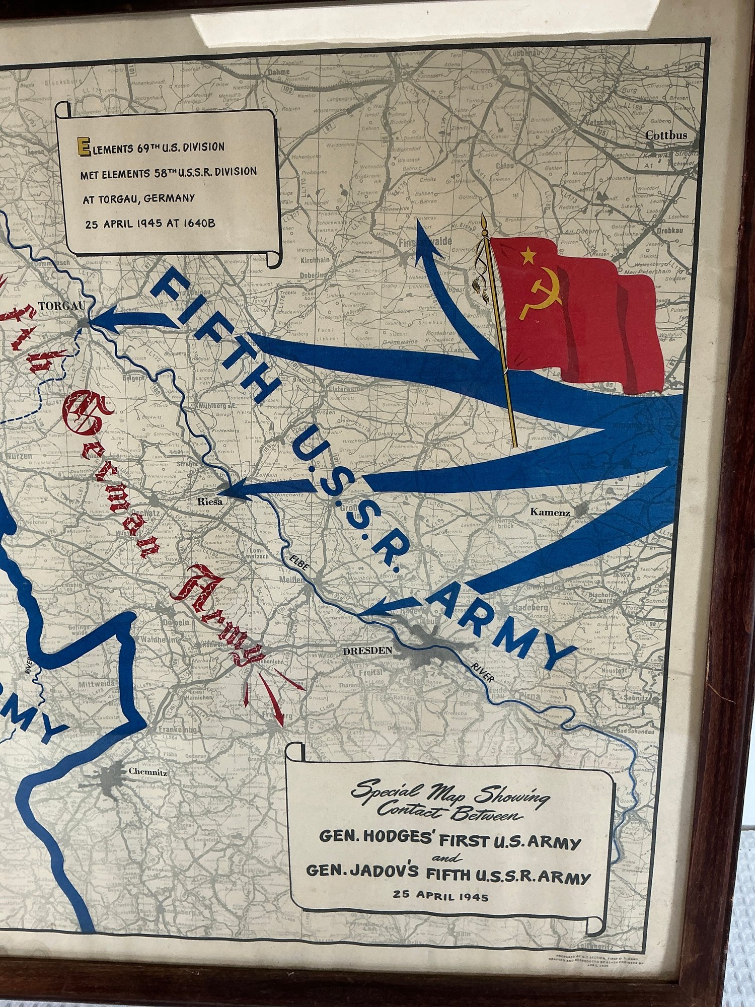 ***SPECIAL** Map Showing Contact Between Gen. Hodges'First U.S.Army & Gen.Jadov's 5TH U.S.S.R ...