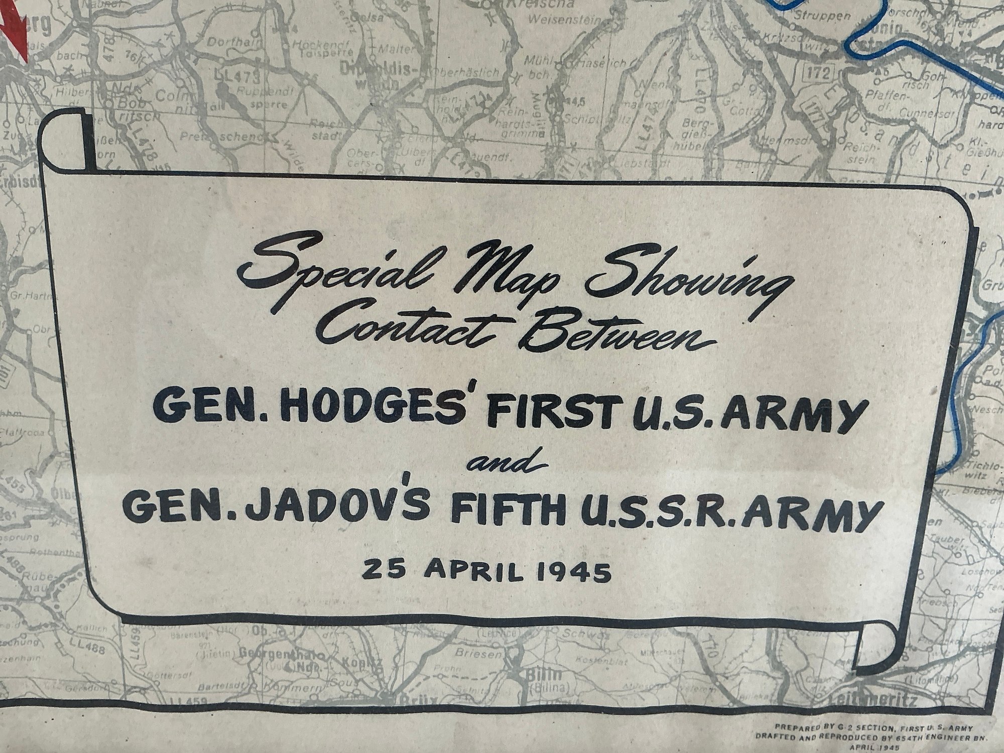 ***SPECIAL** Map Showing Contact Between Gen. Hodges'First U.S.Army & Gen.Jadov's 5TH U.S.S.R ...