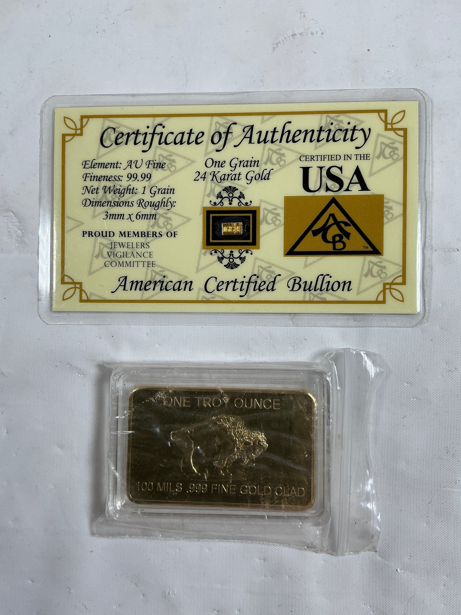 1 Troy Ounce Metal Bar Plated With 100 Mills .999 Fine Gold 1 Grain Of ...