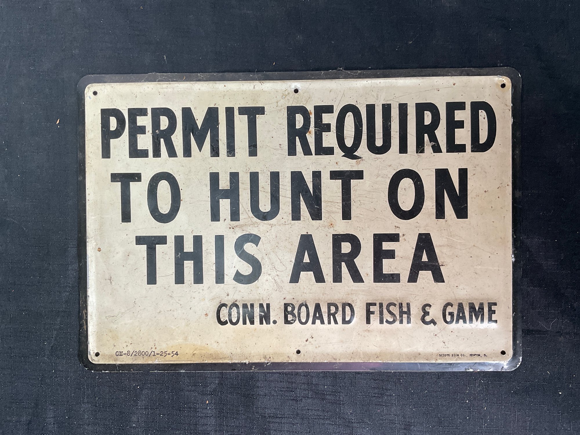 Vintage Metal Conn. Fish & Game Sign - PERMIT REQUIRED TO HUNT ON THIS ...