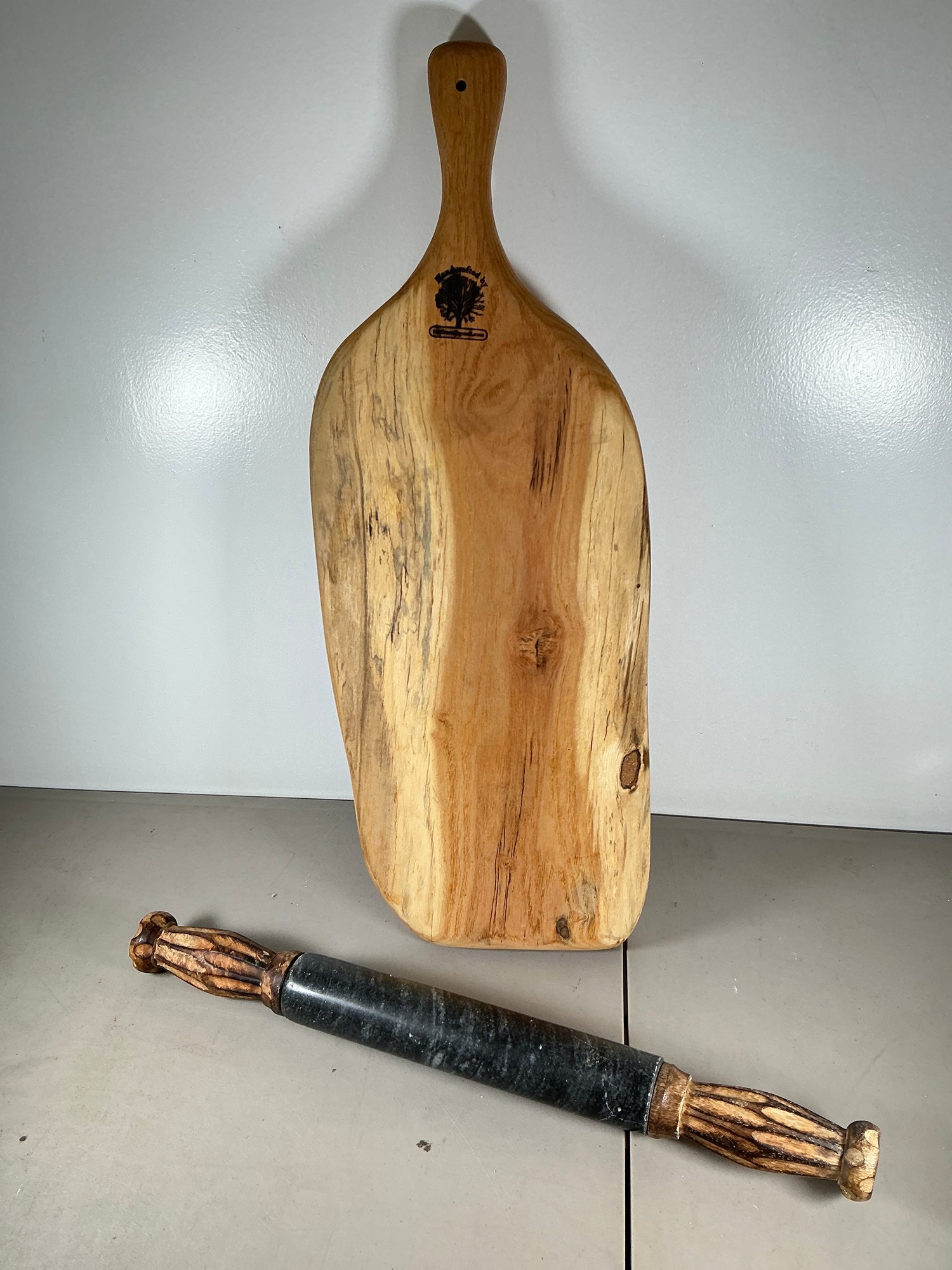 Handcrafted Wood Cutting Board - 9 In X 18 In, Wood Handled Marble ...