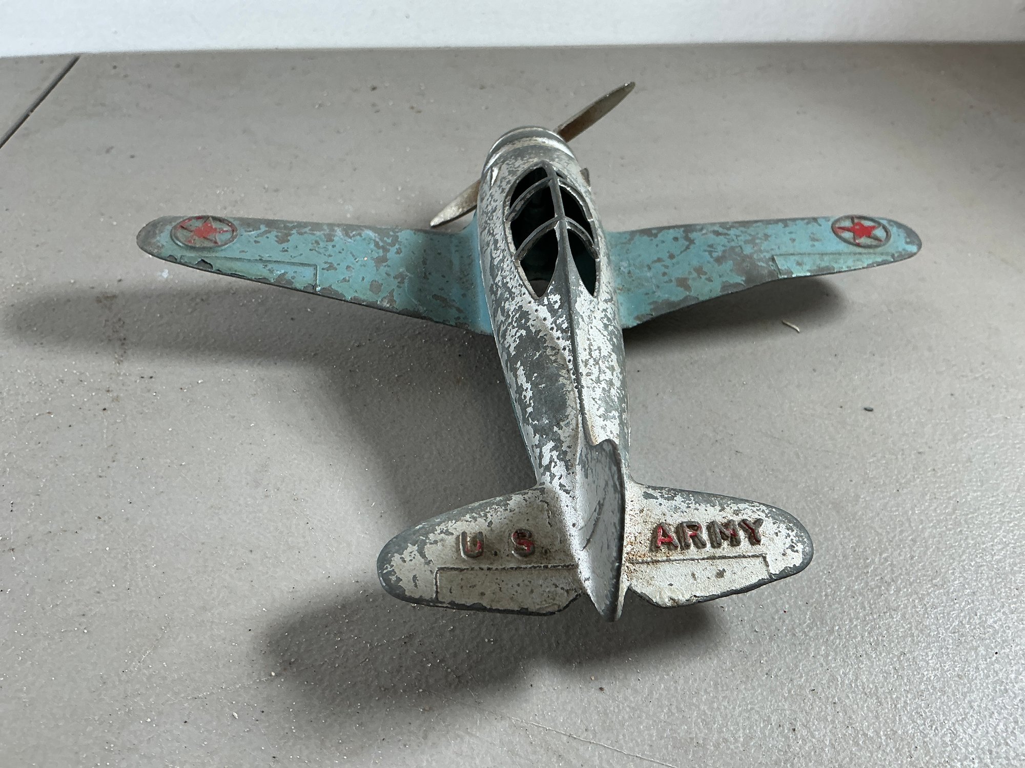 Vintage Hubley U.S. Army Cast Iron Airplane With Landing Wheels - See ...