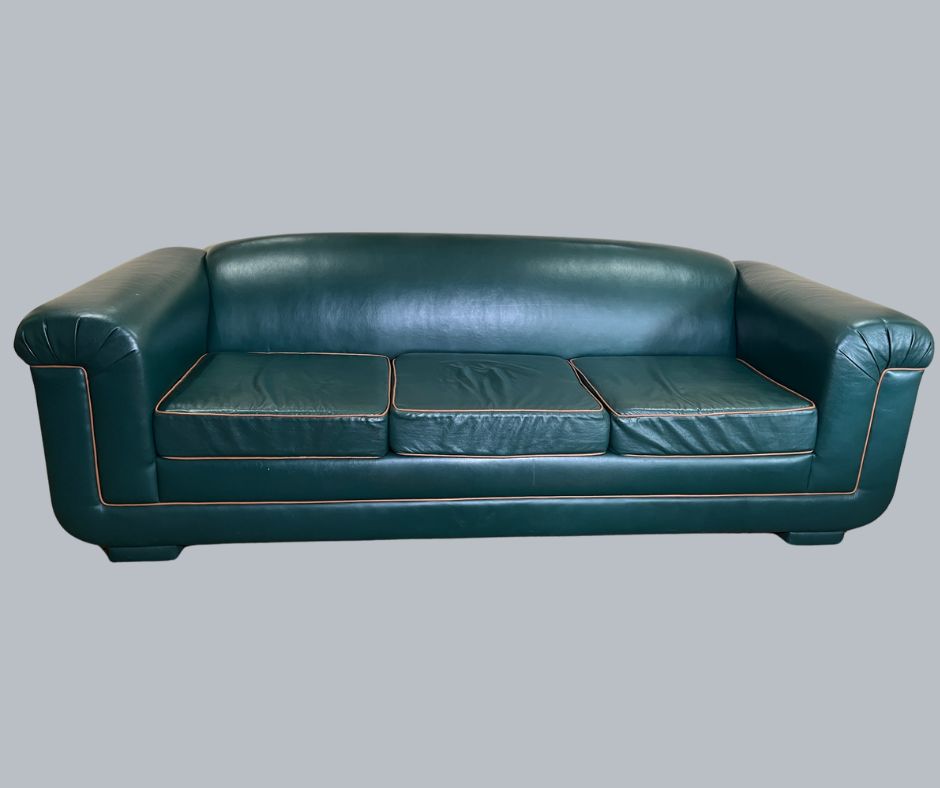Streamlined Green Faux Leather Sofa With Beige Contrast Piping #9500 ...