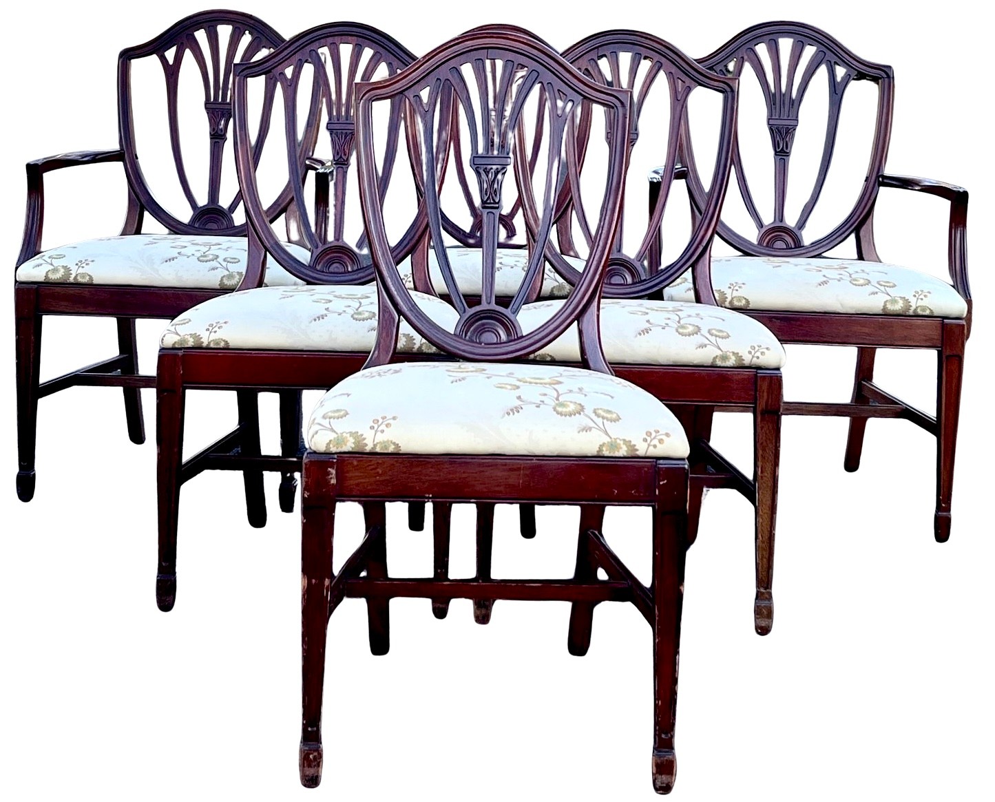 Sheraton Style Shield Back Dining Chairs With Spade Feet - Two Arm ...