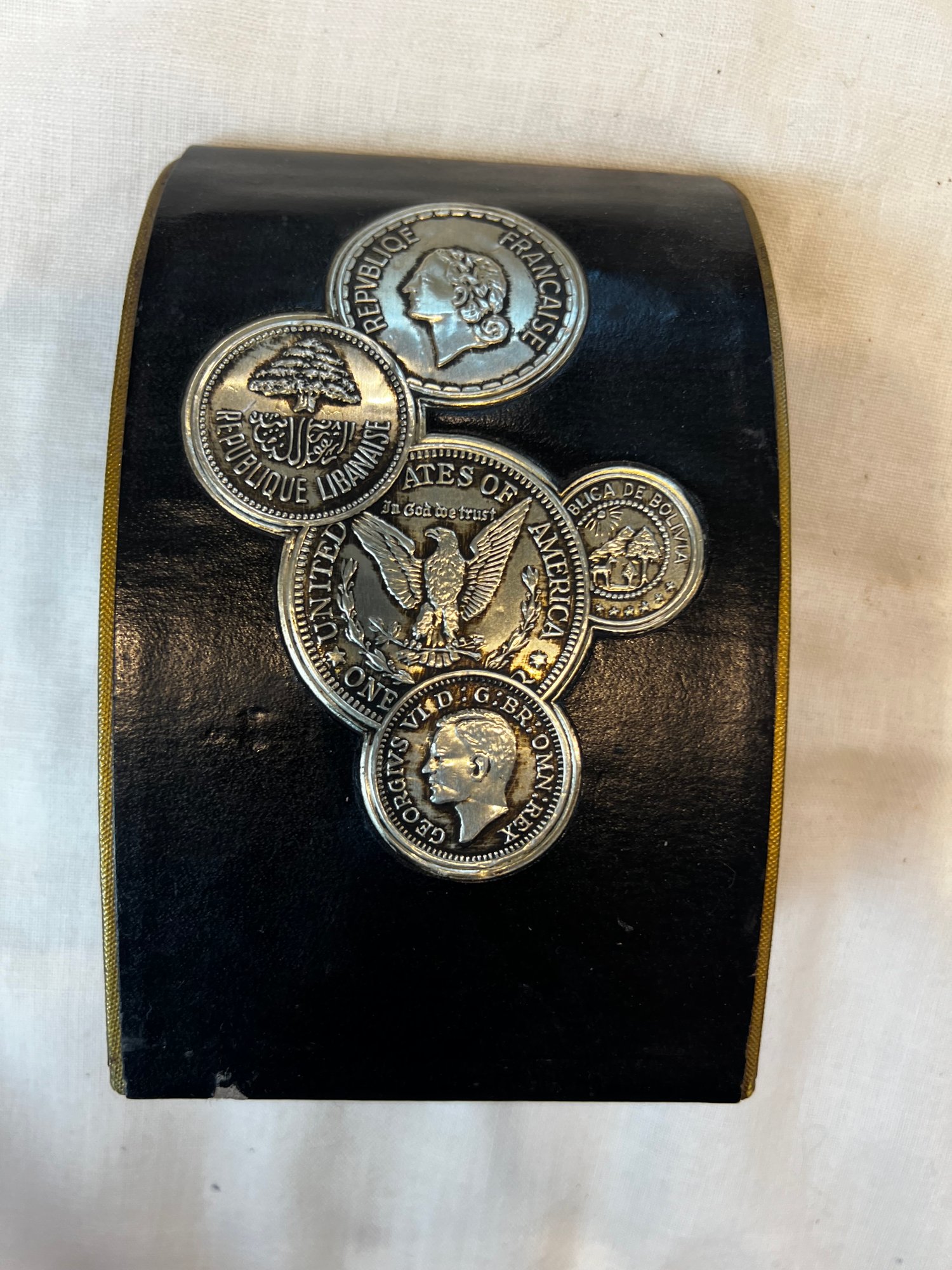 Vintage Leather Bookend With Inset Reproduction Coins #25277 ...