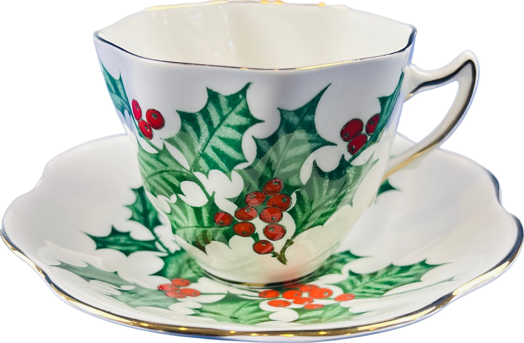 English Porcelain Holly Berry Tea Cup & Saucer - Signed "Made In ...