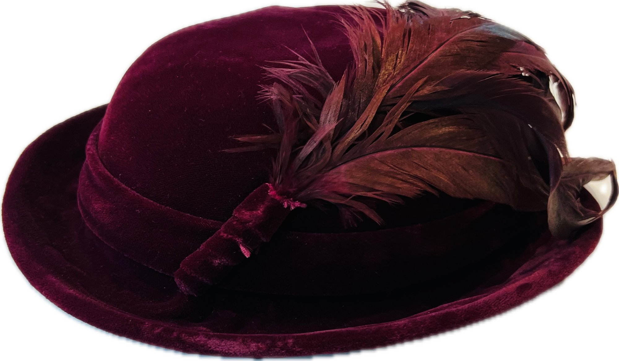 Vintage Velvet Hat With Feathers - Signed "Madcaps" - With Hat Box ...