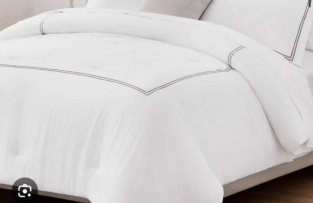 King Duvet Cover - White With Dark Grey Double Stitched Trim Details ...