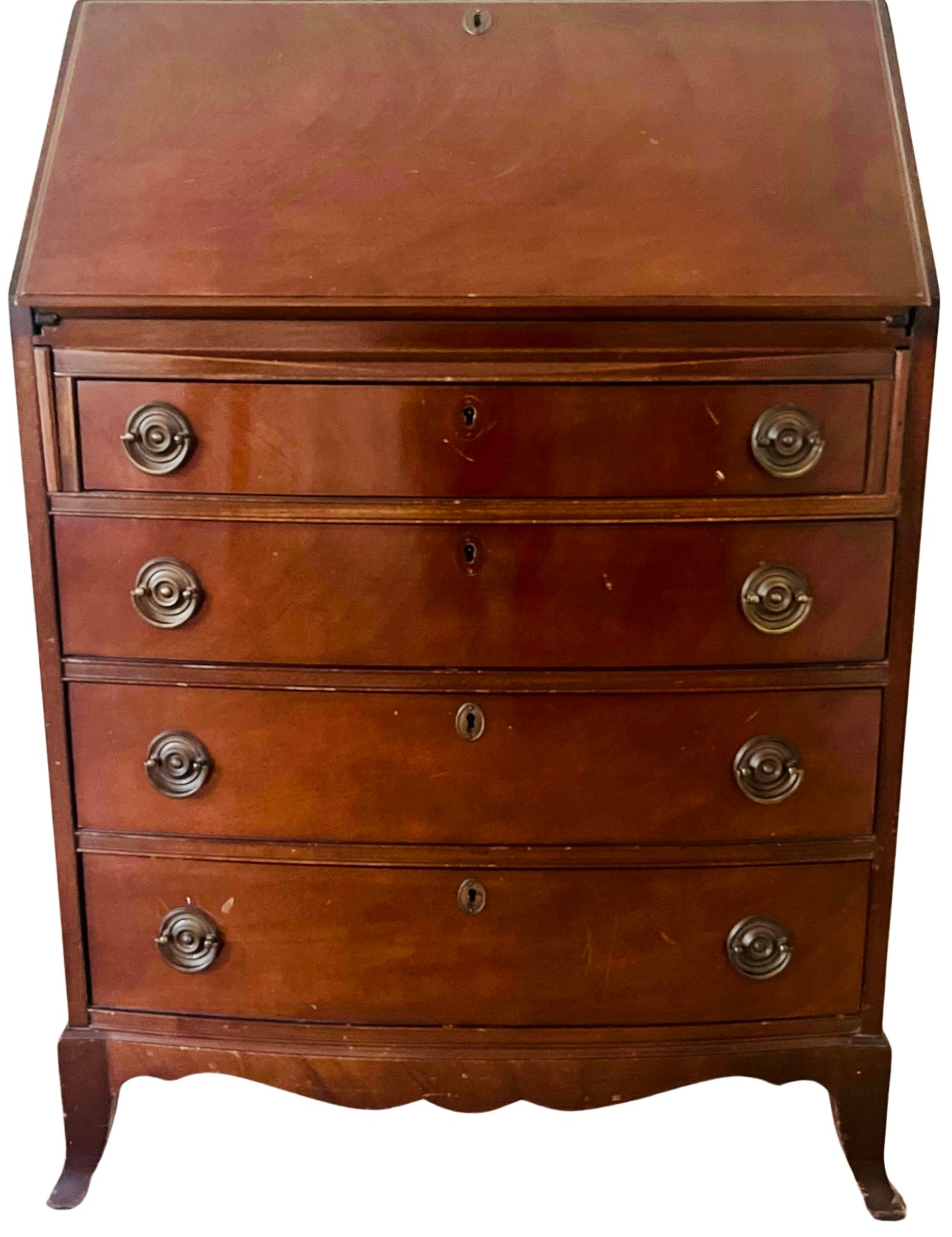 Bow Front & Slant Front Mahogany Desk With Splayed Feet & Scalloped ...