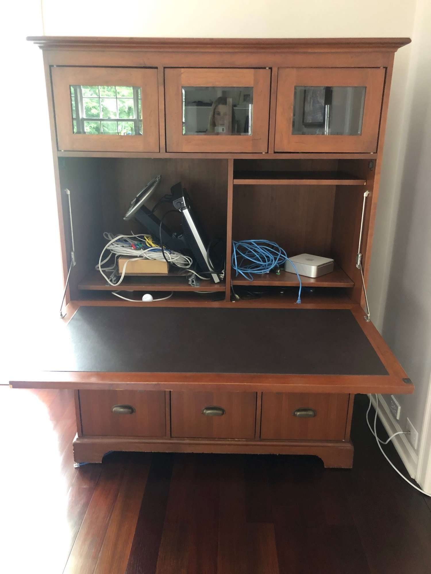 Butlers Secretary Desk With Concealed Desktop, Glass Front Upper ...