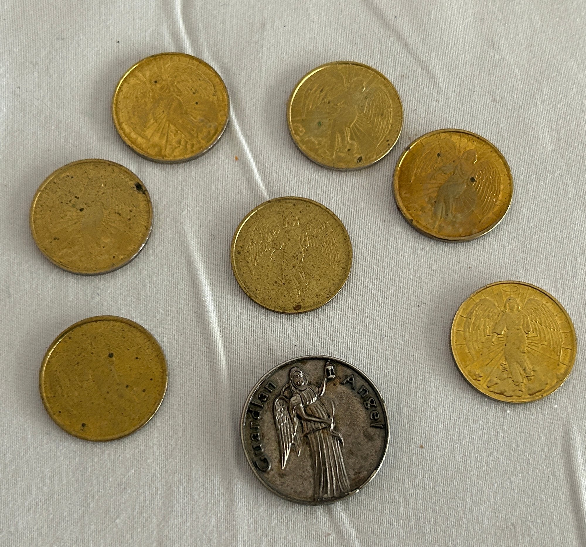 Gold Tone Good Luck Heavenly Guardian Angels With Halo (7) And Medal ...