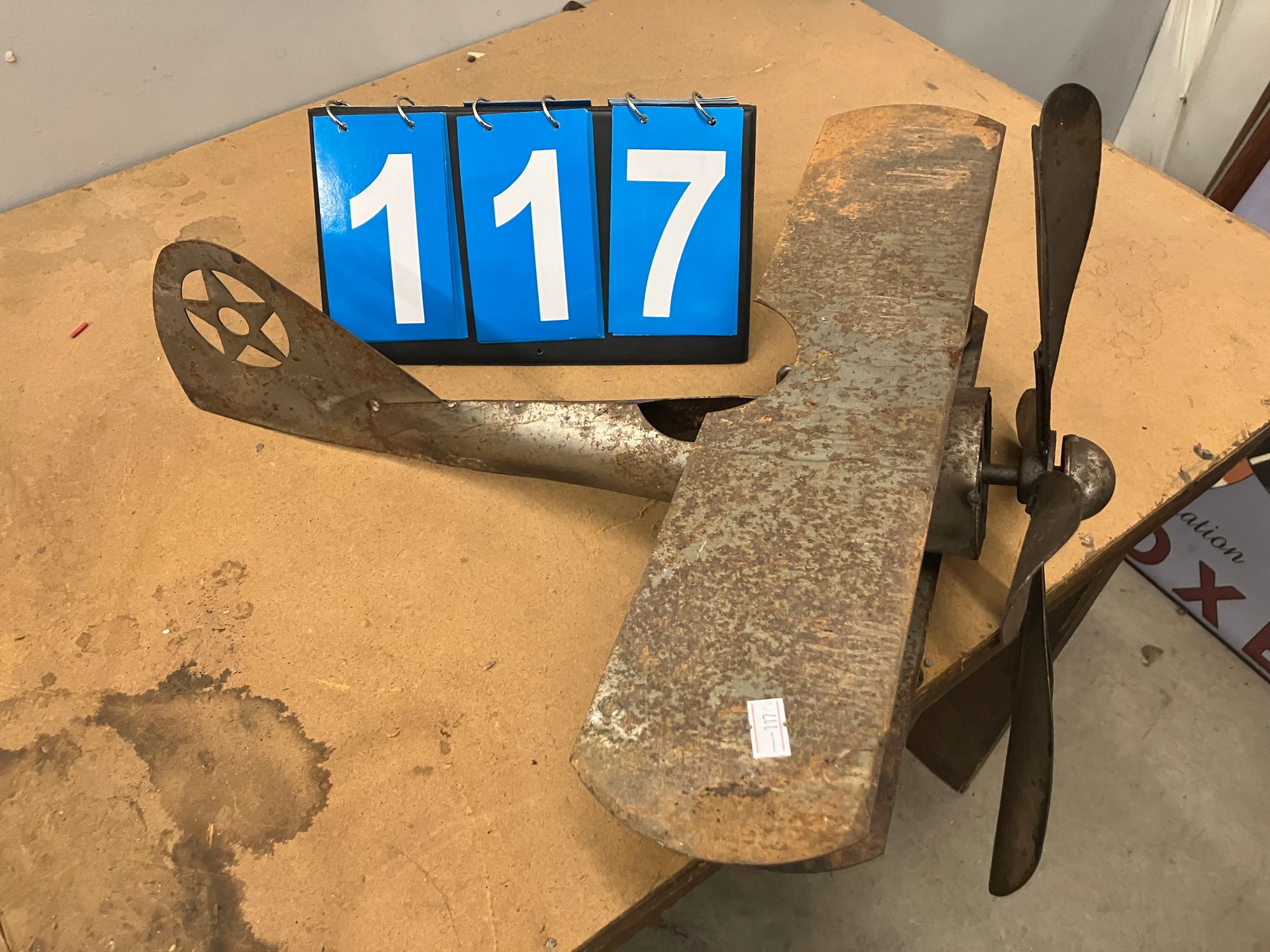 Antique Metal Whirligig Of Biplane With A Big Working Propellor, Was ...