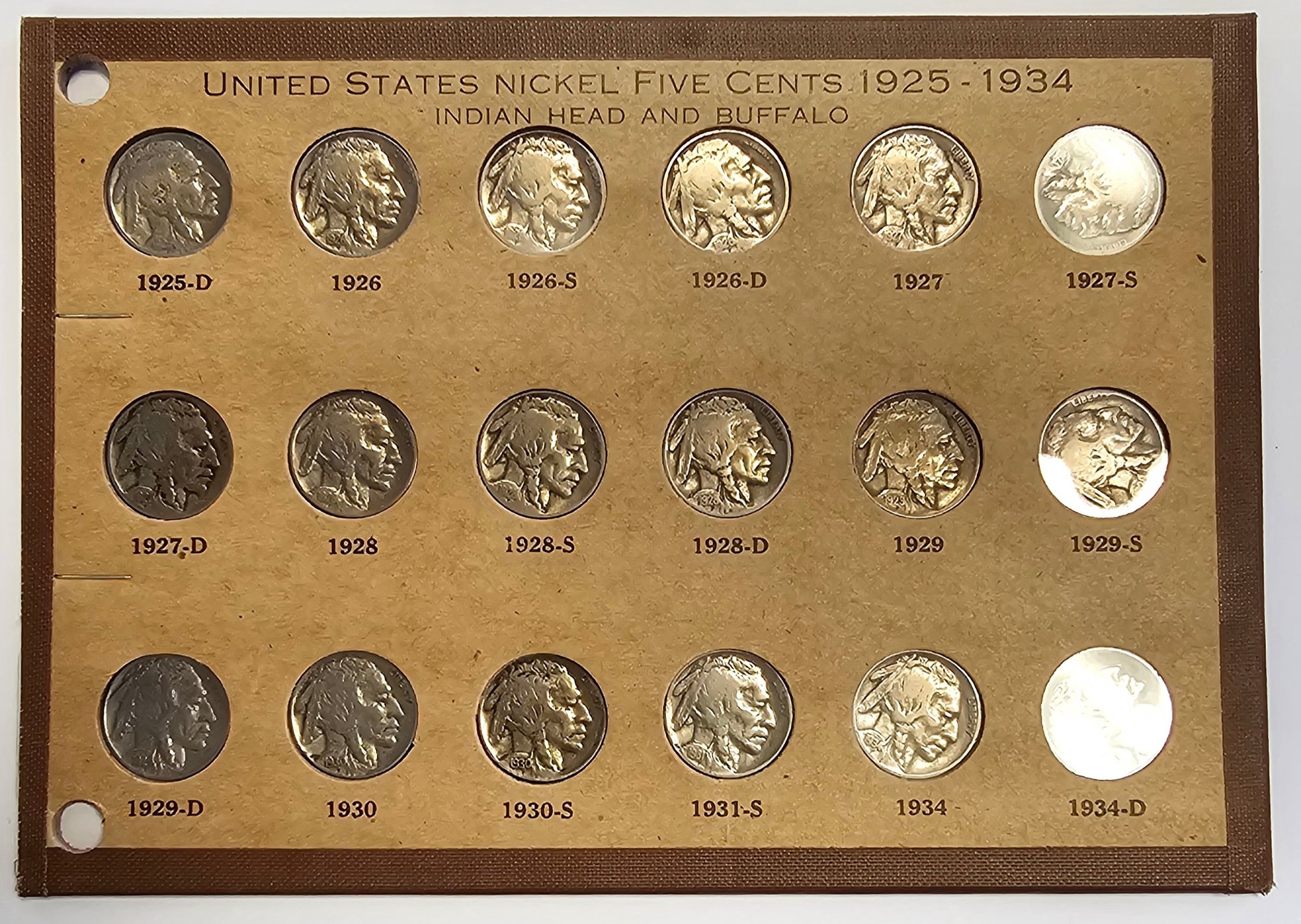 One Set(18 Coins) From 1925 -1934 US Buffalo/Indianj Head Nickels (S ...