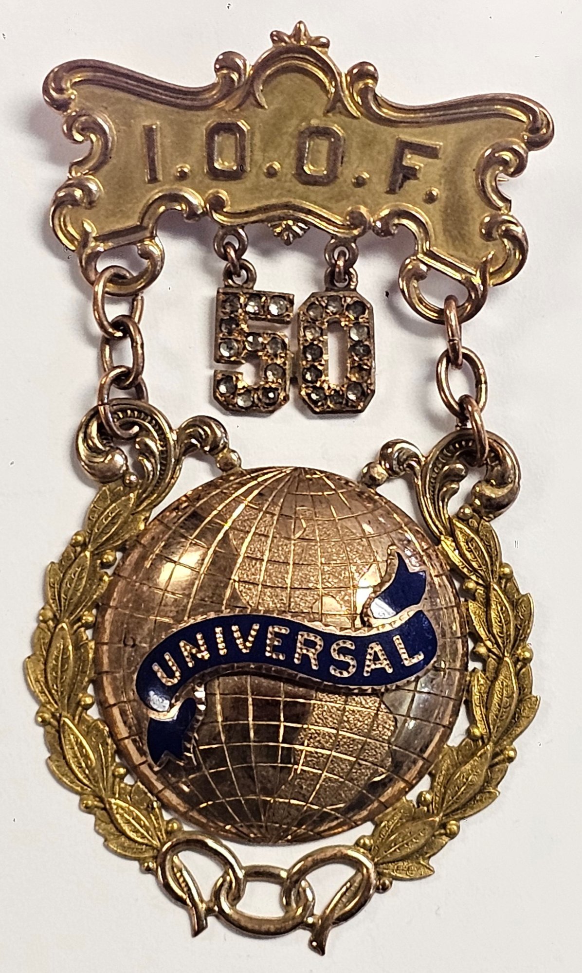 10K Gold Order Of The Odd Fellows Globe Pin Enameled Universal "50" In ...