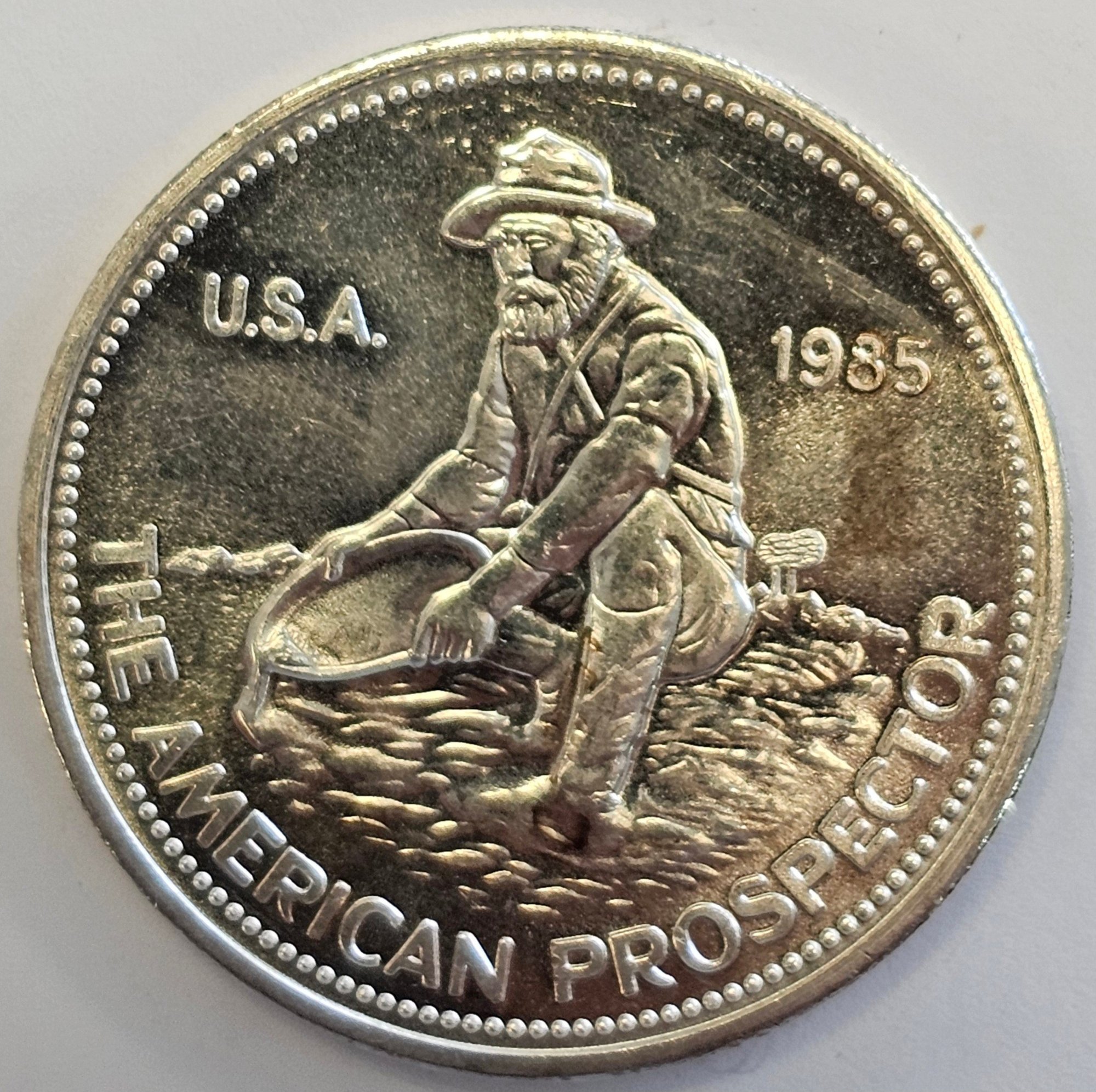 1985 USA ENGLEHARD ** The American Prospector** 1 OZ .999 FINE SILVER ...