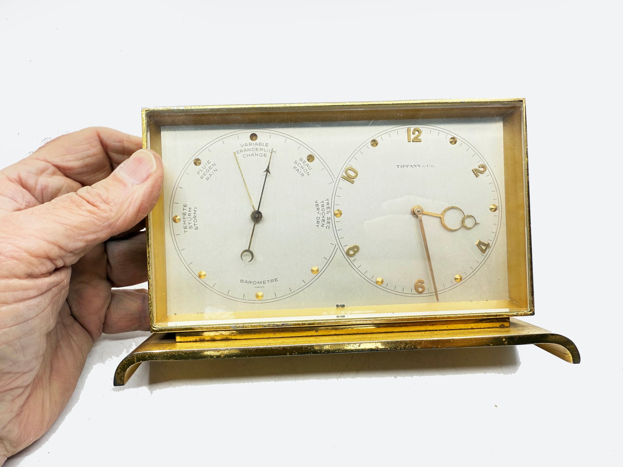 (A-59) VINTAGE TIFFANY BRASS CLOCK W/BAROMETER-MODEL 1206751-CLOCK ...