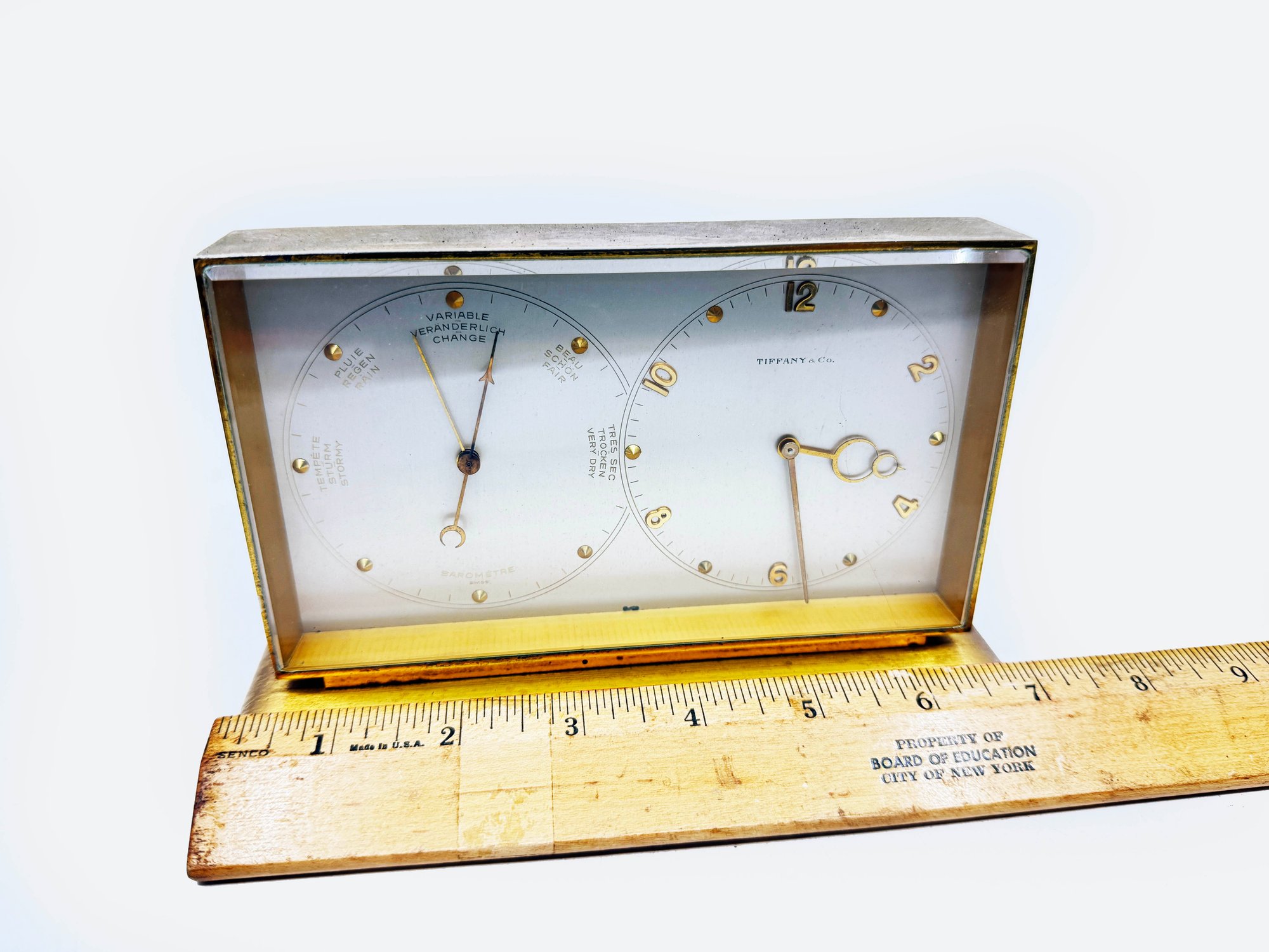 (A-59) VINTAGE TIFFANY BRASS CLOCK W/BAROMETER-MODEL 1206751-CLOCK ...