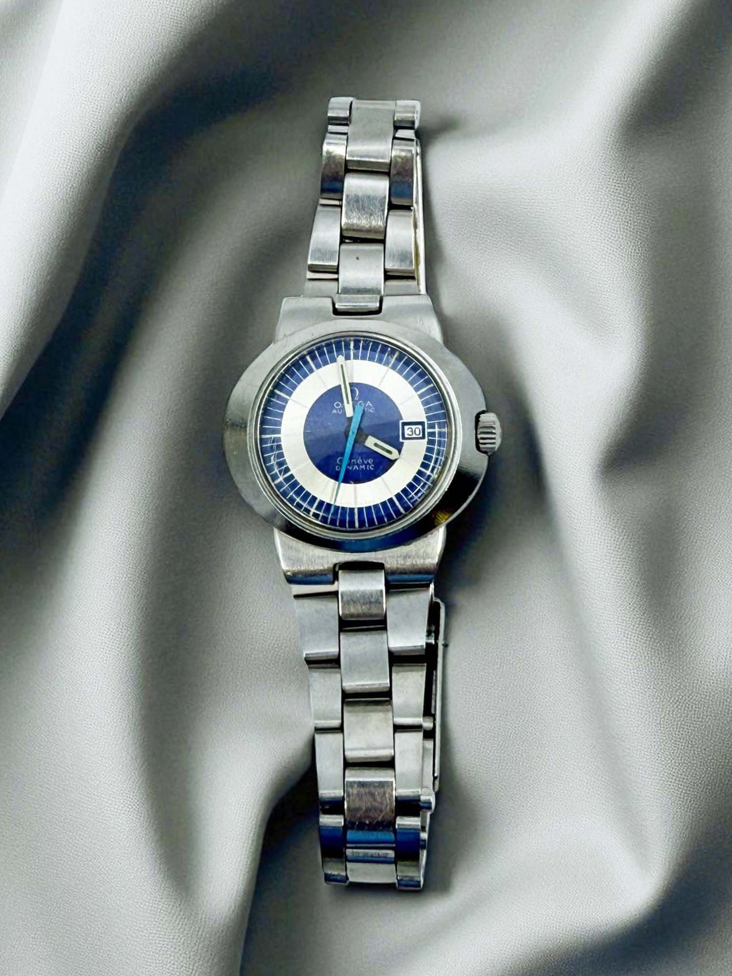 (J-58) OMEGA GENEVE DYNAMIC TOOL 102 30MM NAVY DIAL LADIES WATCH-NOT ...