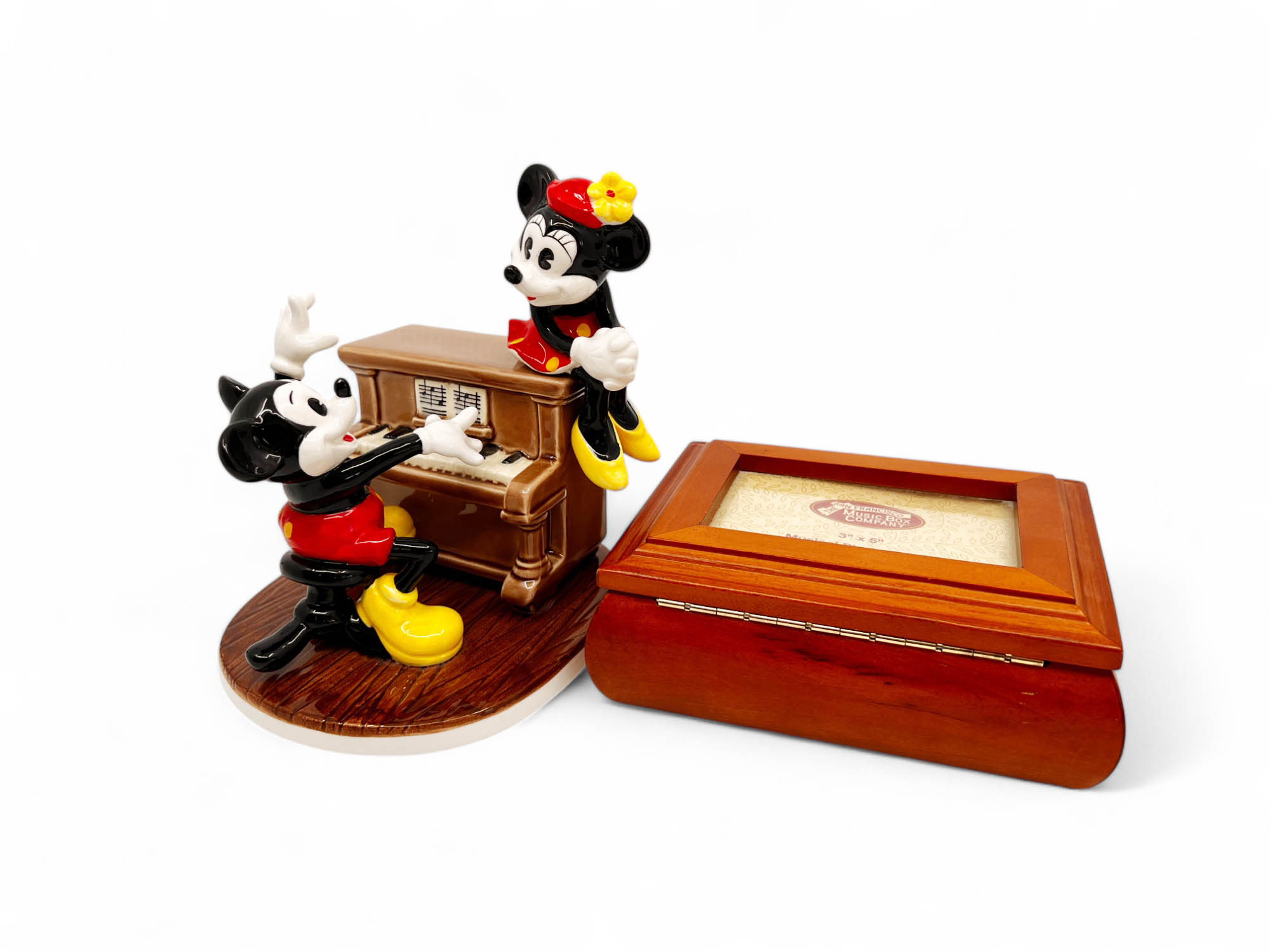 (A-51) VINTAGE PAIR OF MUSIC WIND UP ITEMS-MICKEY & MINNIE CERAMIC AND ...
