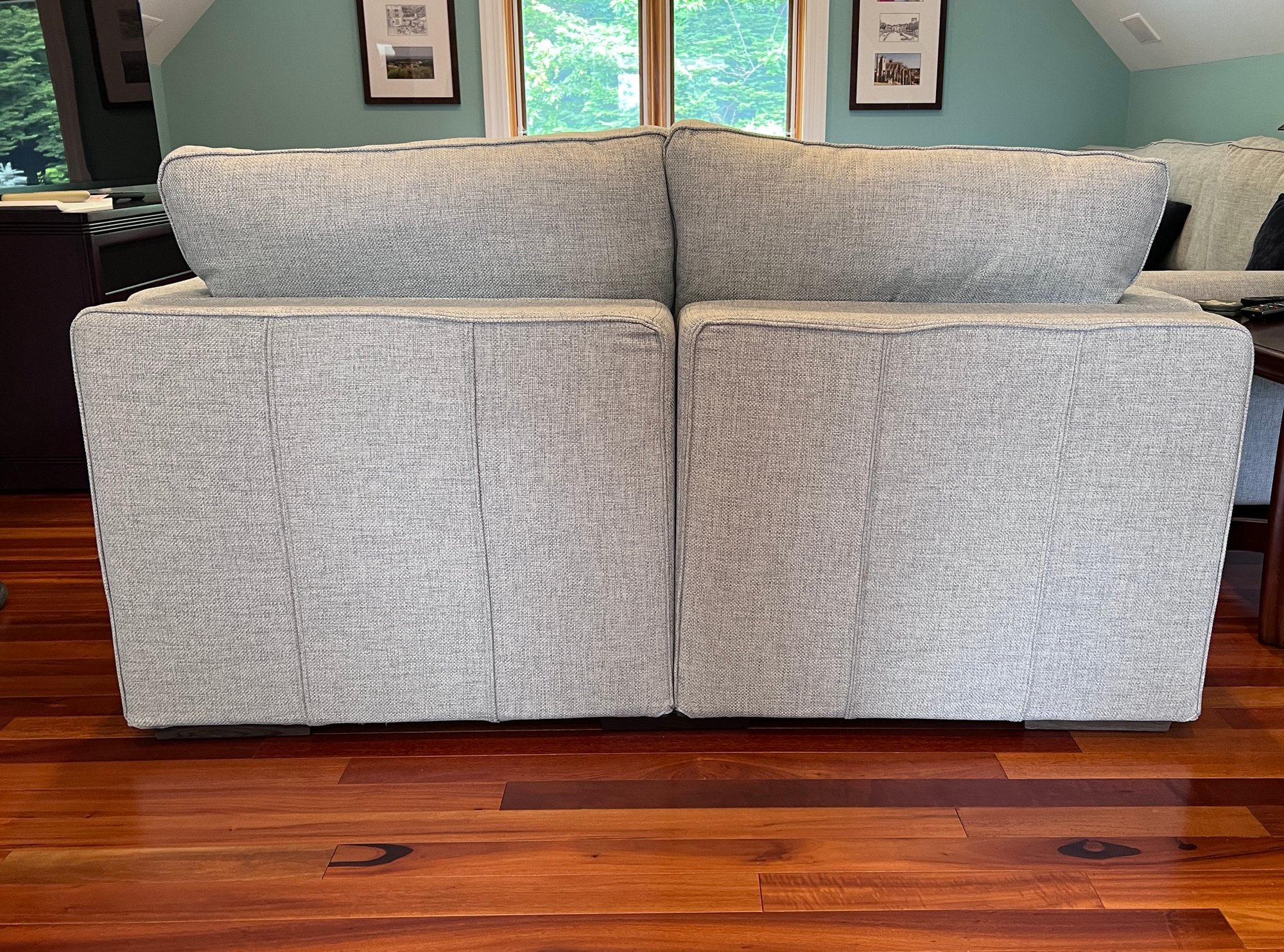 GRAY LOVESAC SECTIONAL SOFA, LIKE NEW - Five Seats, Ottoman, Walnut ...