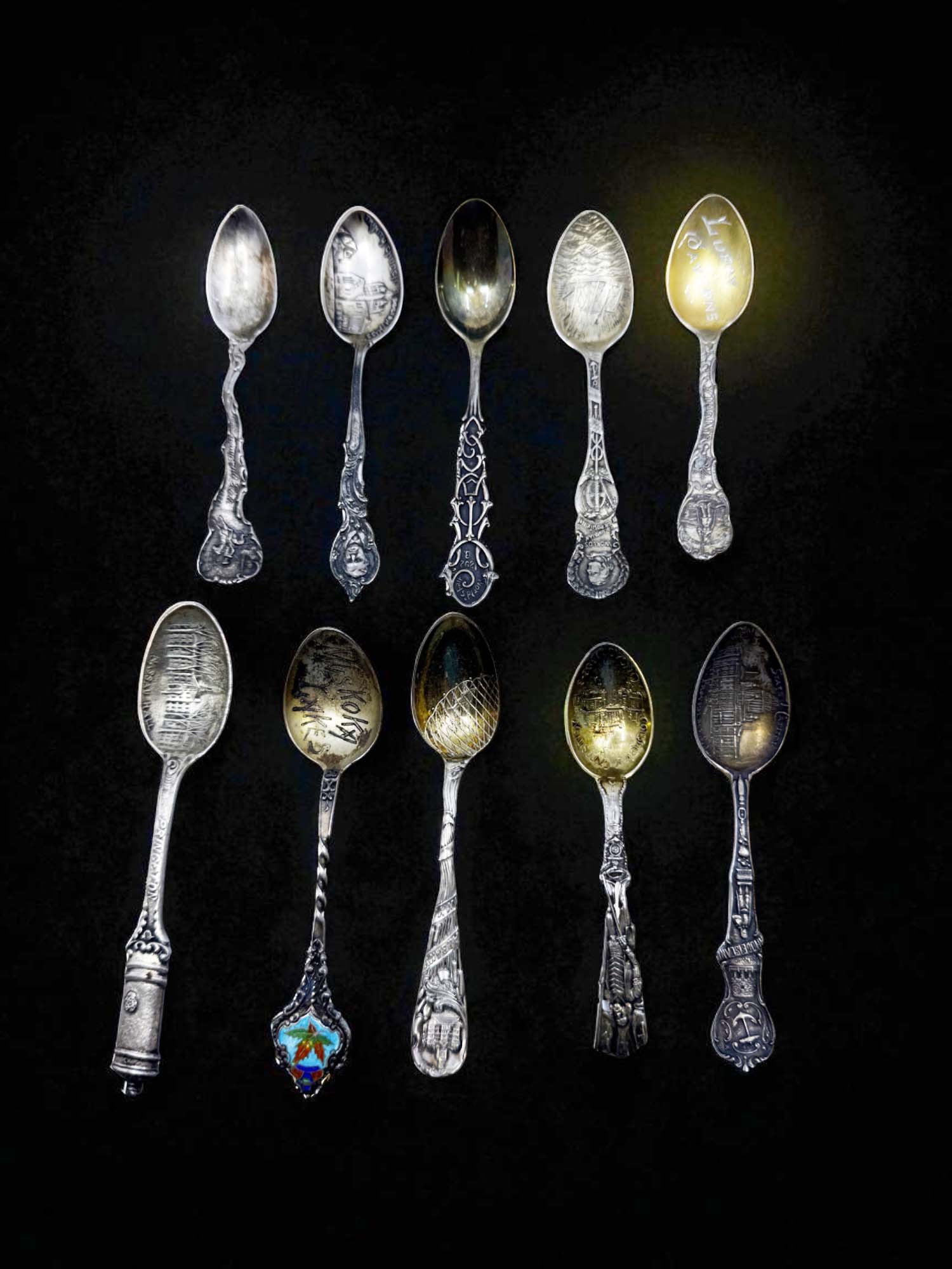 (J-9) VINTAGE SET OF 10 ASSORTED STERLING SILVER SPOONS #29744 ...