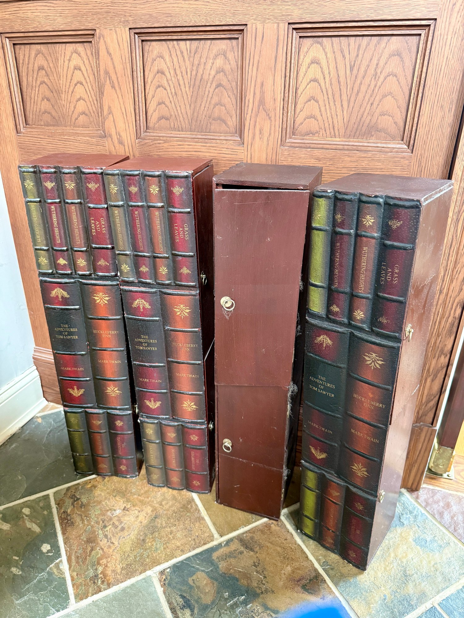 (B-4) SET OF FOUR CD TOWERS - CD HOLDERS DECORATED WITH FAUX BOOKS ...