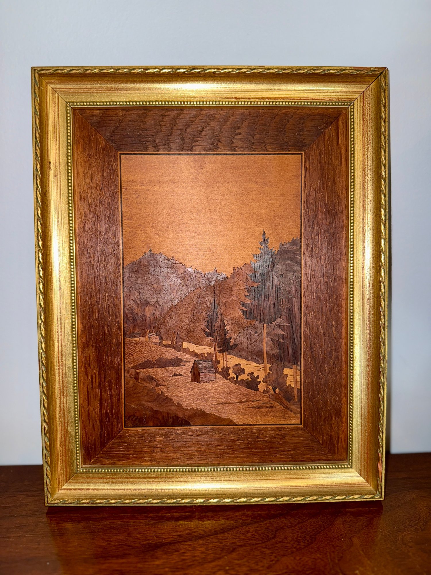 (LR-8) VINTAGE WOOD MARQUETRY LANDSCAPE PICTURE -10" BY 12" #27296 ...