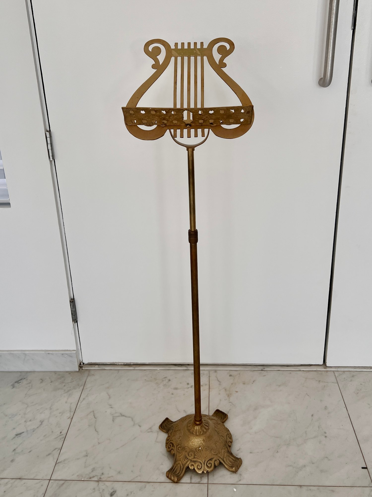 (Hall) VINTAGE BRASS MUSIC STAND - 47" AS SHOWN, ADJUSTABLE HEIGHT ...