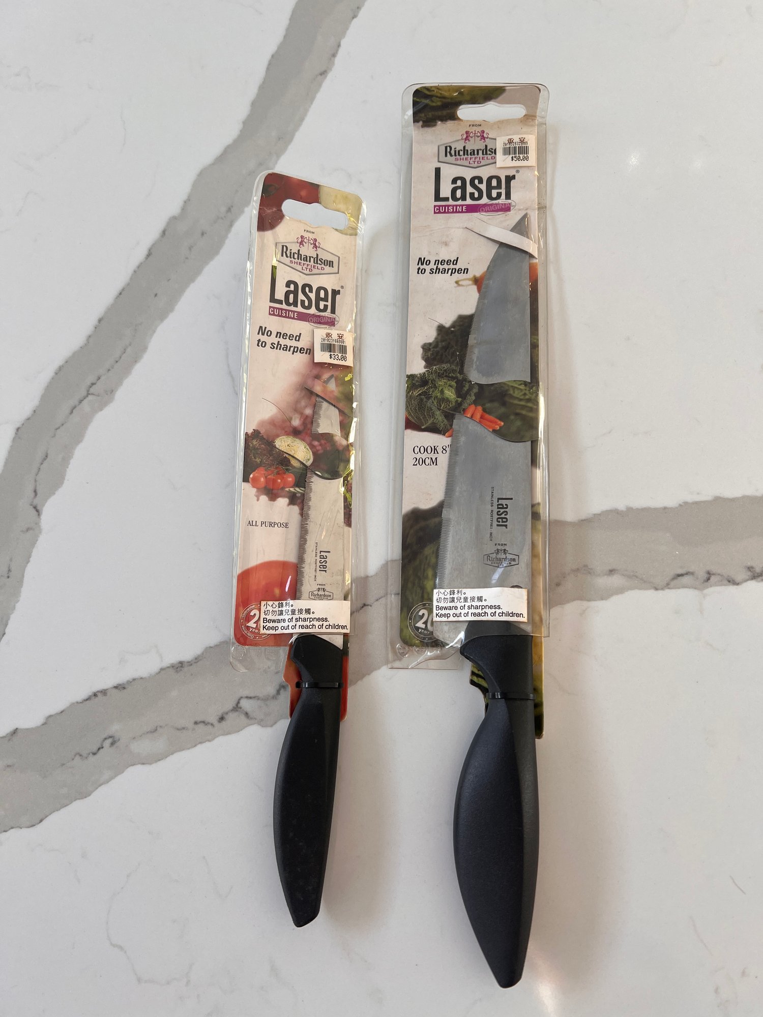 (A-100) TWO GENTLY USED RICHARDSON SHEFFIELD "LASER" KNIVES WITH ...