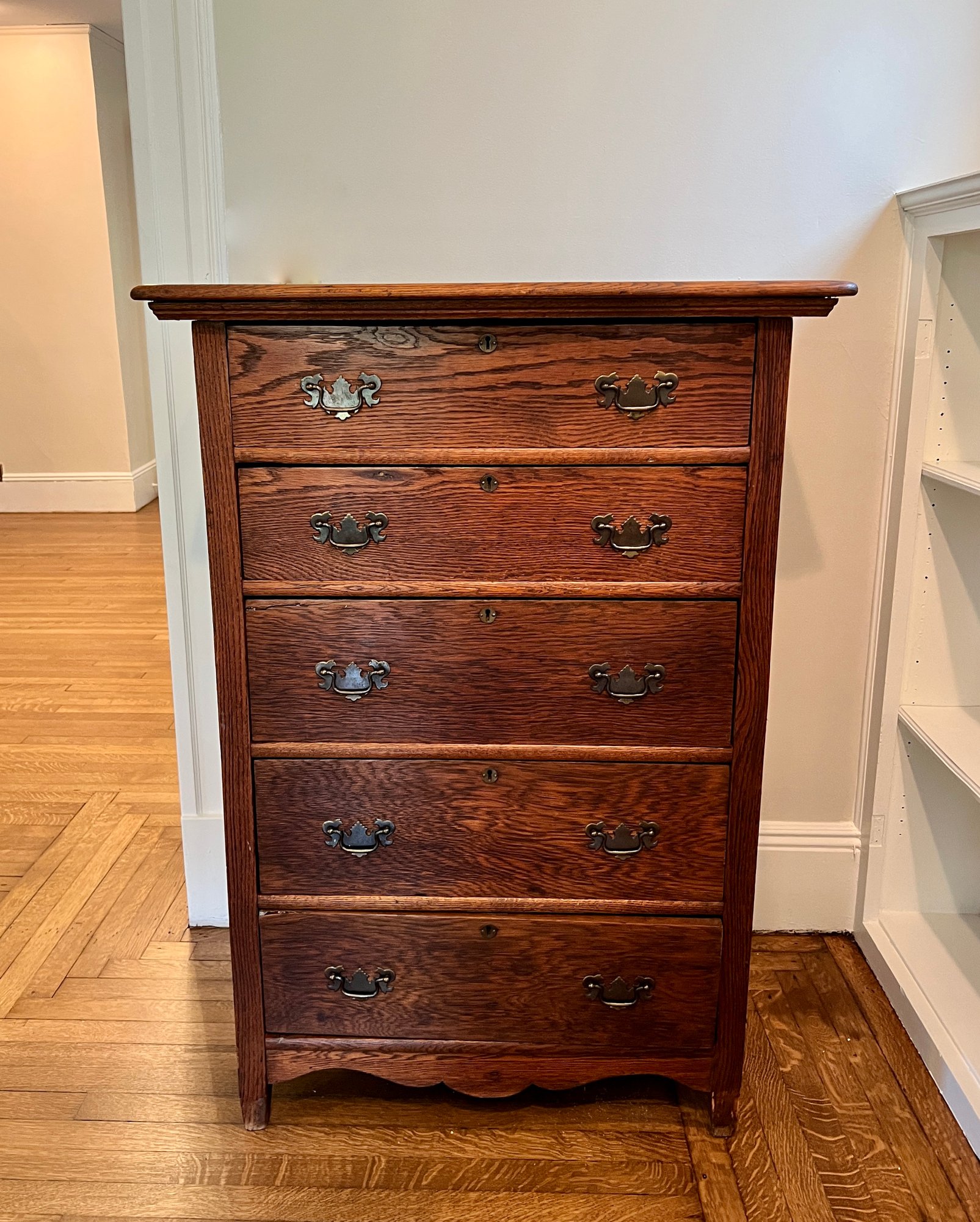 (H-4) ANTIQUE SIX DRAWER OAK DRESSER WITH LADDER SLAT SIDES & ORIGINAL ...