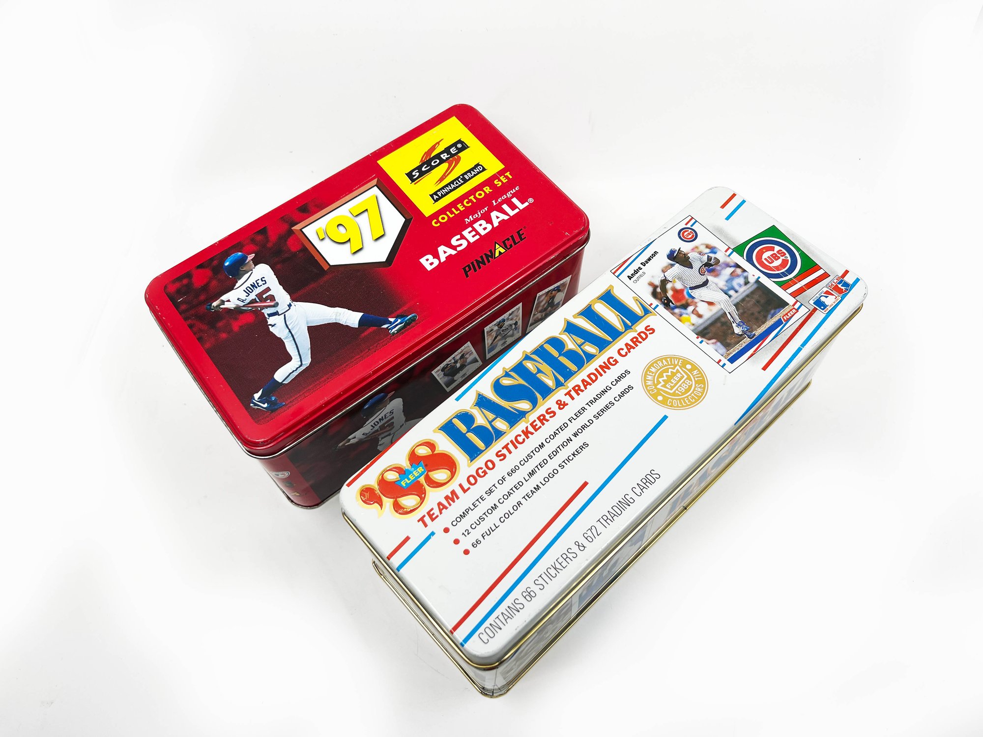 (A-72) TWO TINS OF COLLECTIBLE BASEBALL CARDS & STICKERS -1988 & 1997 ...