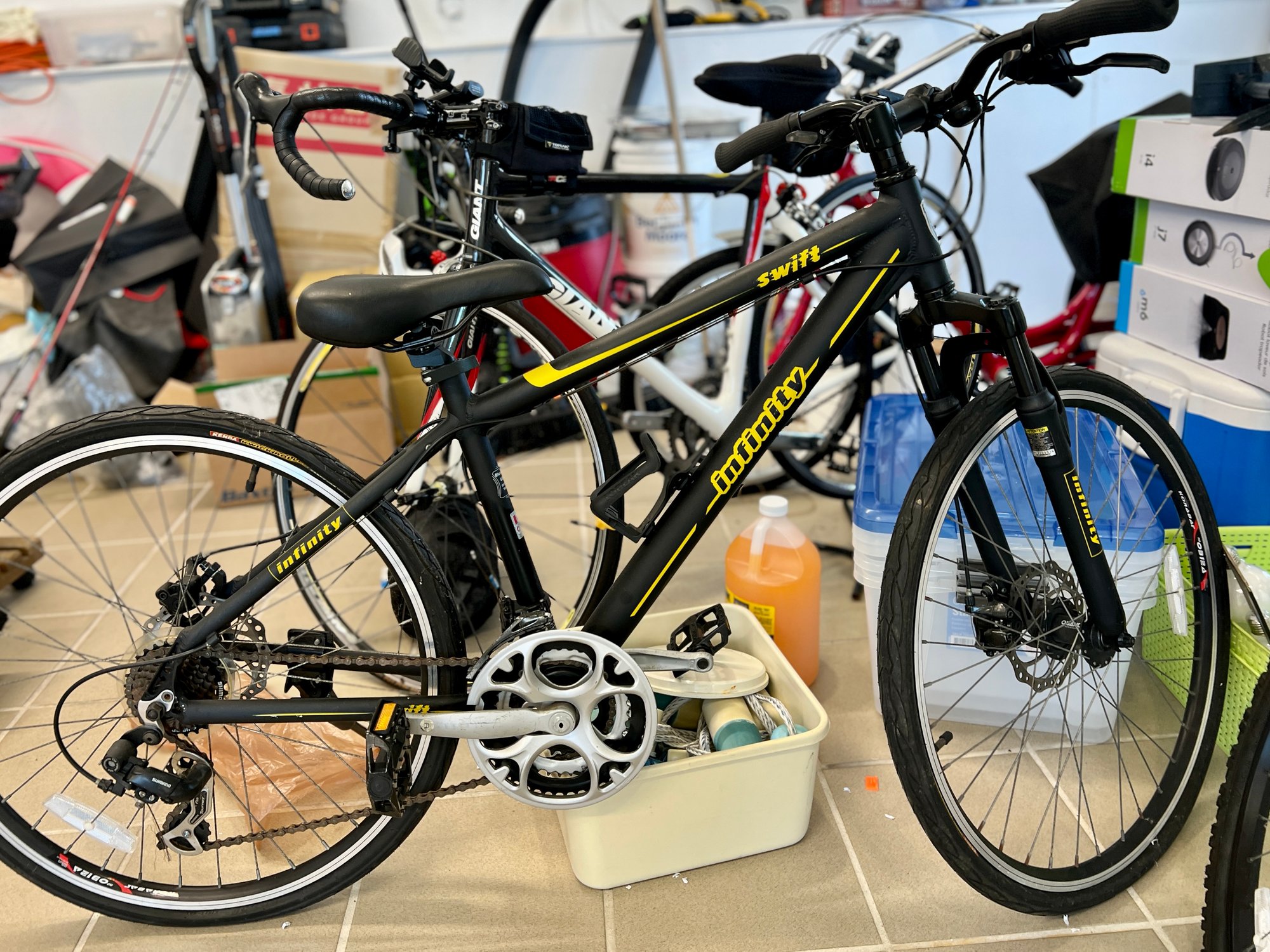 (GAR) INFINITY CYCLE WORKS SWIFT BLACK HYBRID BICYCLE - ALUMINUM 6061 - TIRES WILL NEED AIR ...