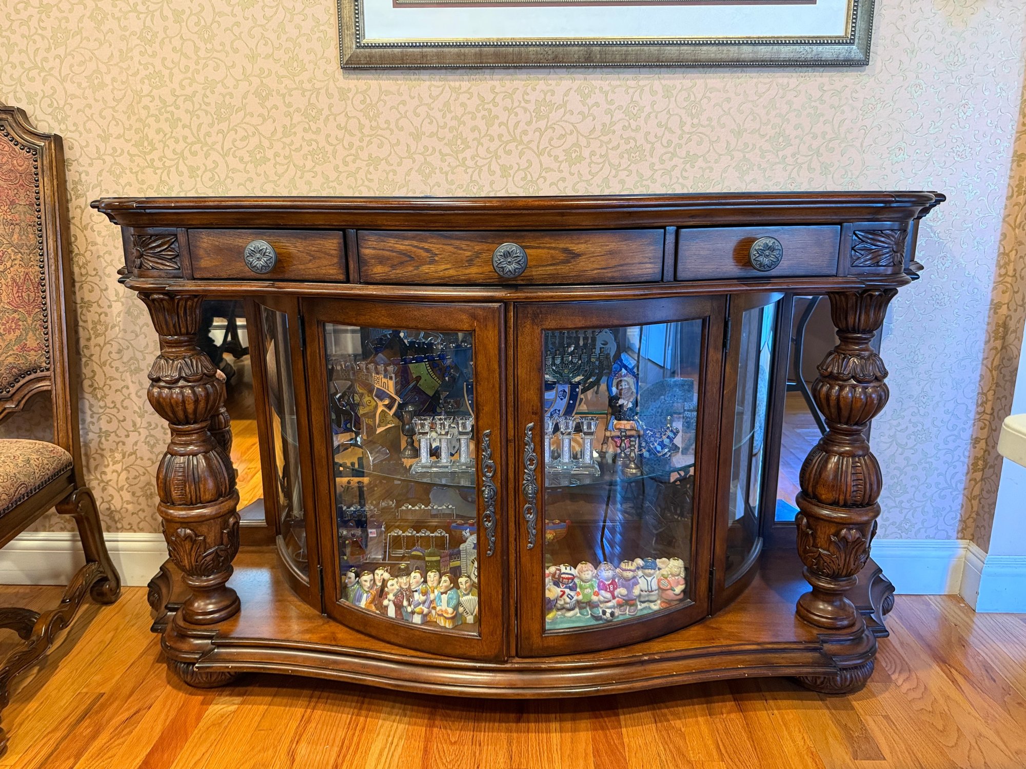 (DR) SOLID WOOD HALF MOON DISPLAY CABINET WITH STORAGE- 68" BY 38" BY ...