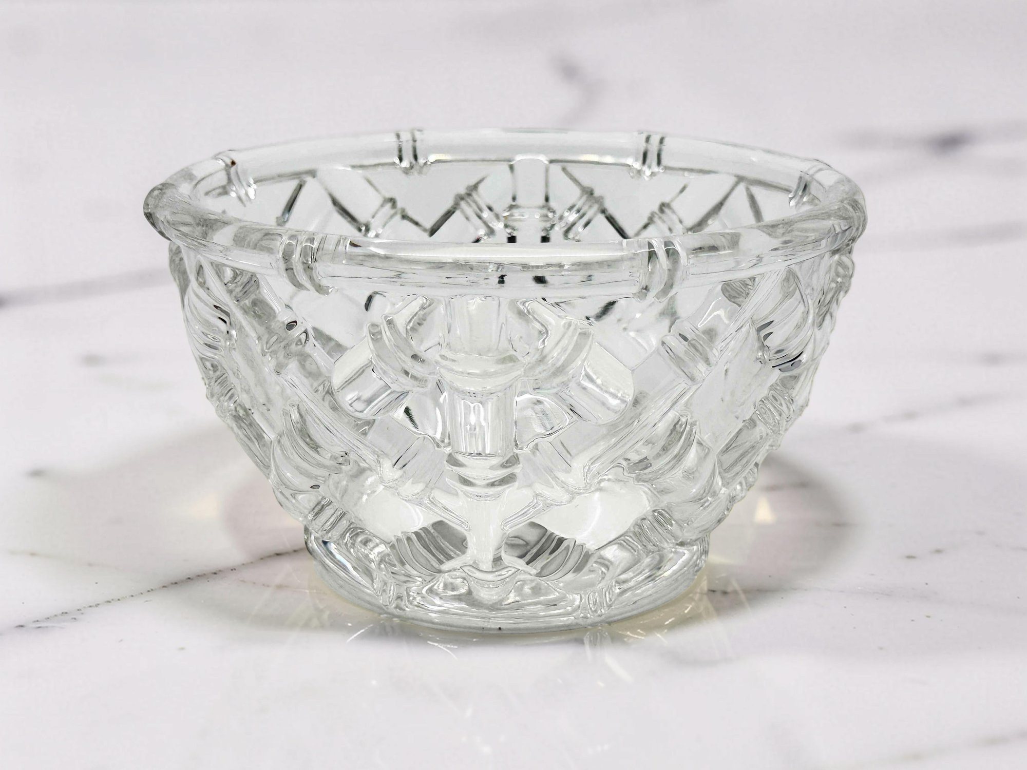 (A-6) VINTAGE "TIFFANY & CO" BAMBOO CRYSTAL DESIGN BOWLBASKET WEAVE ...