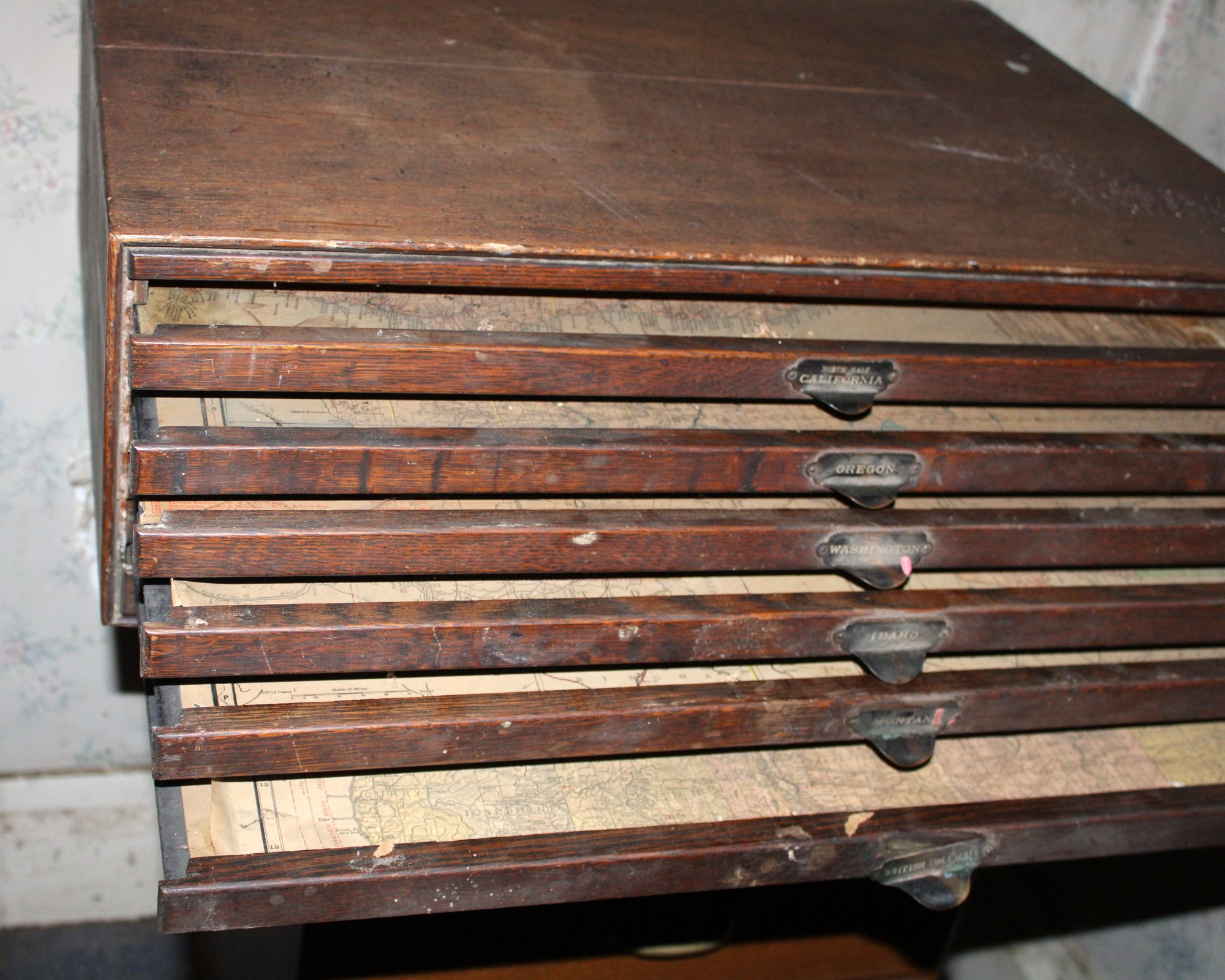 Antique Oak 7 Drawer Map Case, With Maps.28x20x9"H (231) #17834 ...