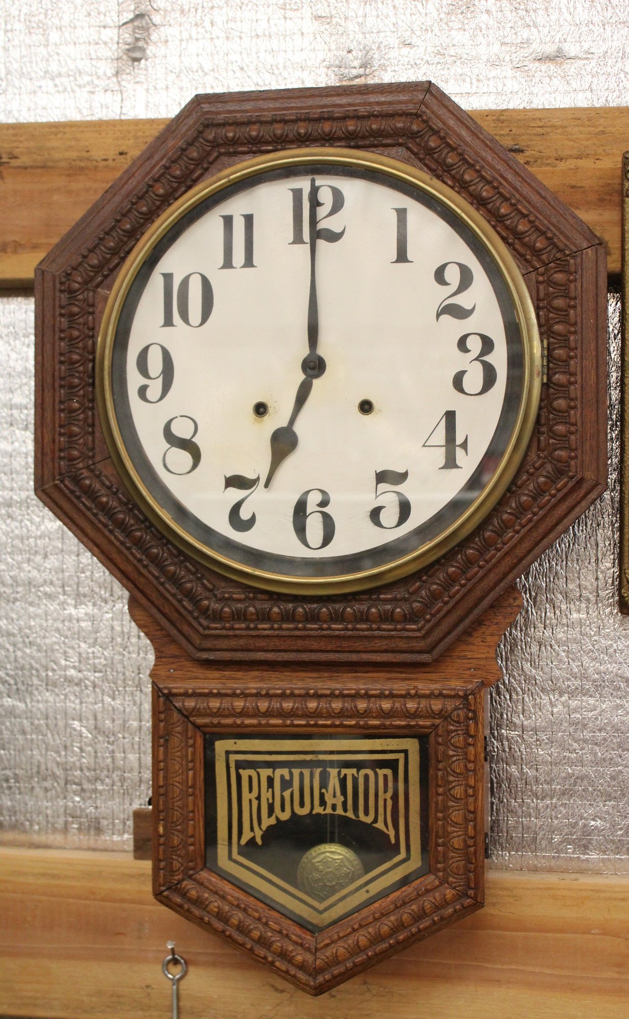 Antique Carved Oak Short Drop Regulator, Pendulum & Key, 17"x 4"x 26"H ...