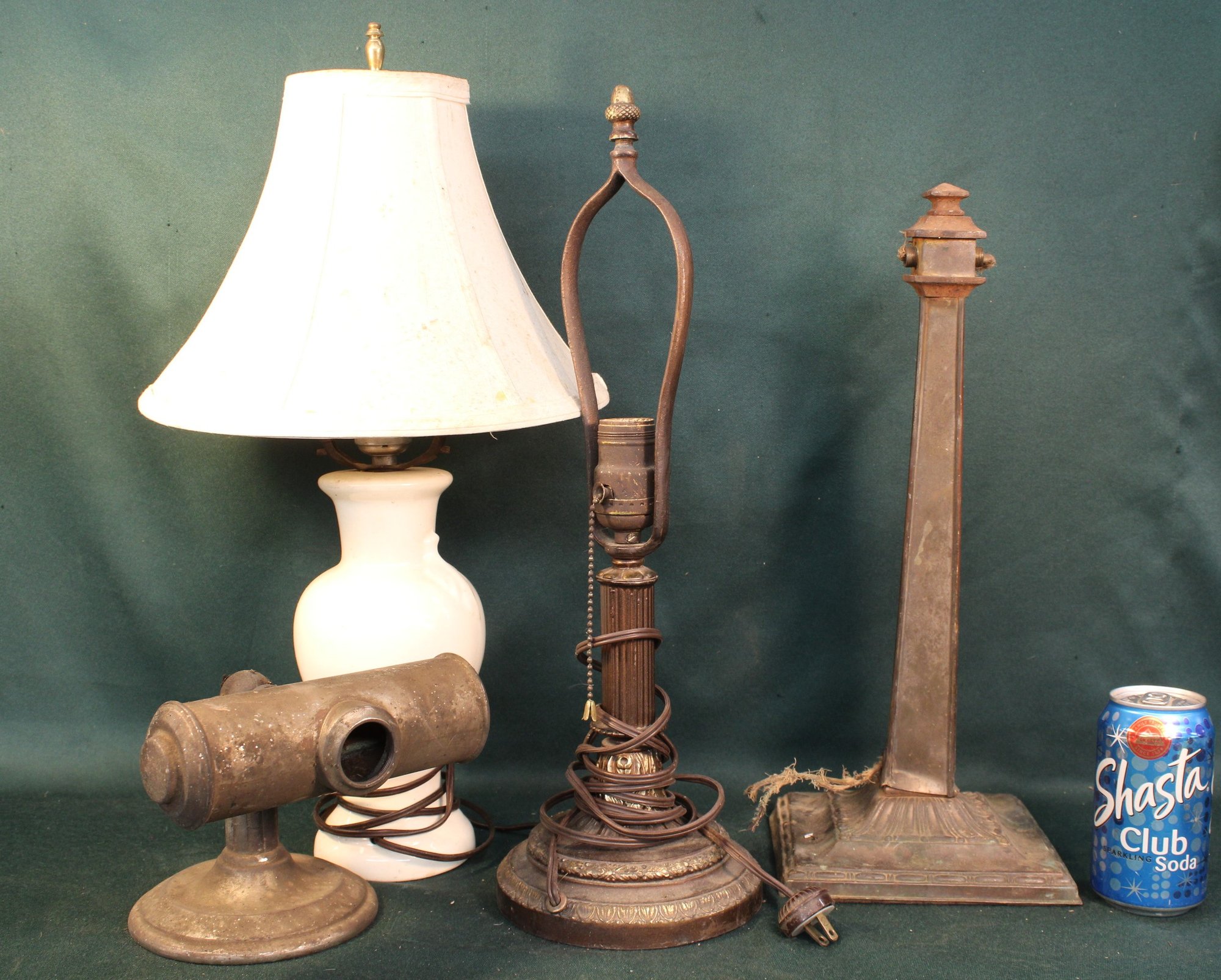 4 Lamp Bases Boudoir, Desk Ceramic, Emeralite (tall Metal One As Is ...