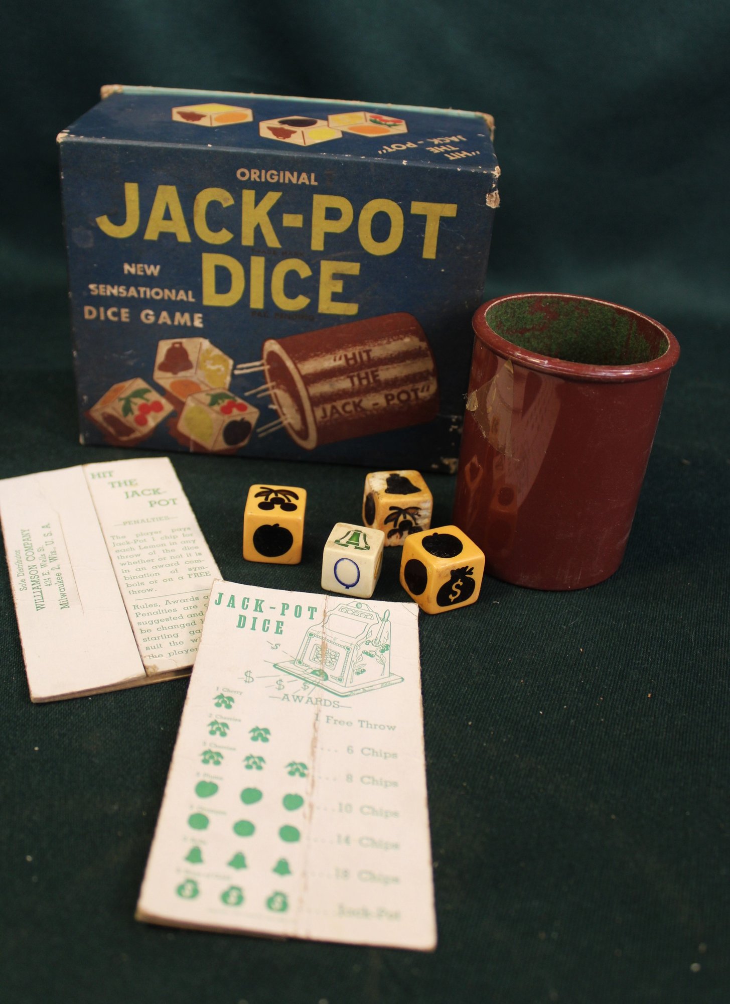 Antique Slot Machine Dice Game W/ Dice & Directions, 1947, Williams Co ...