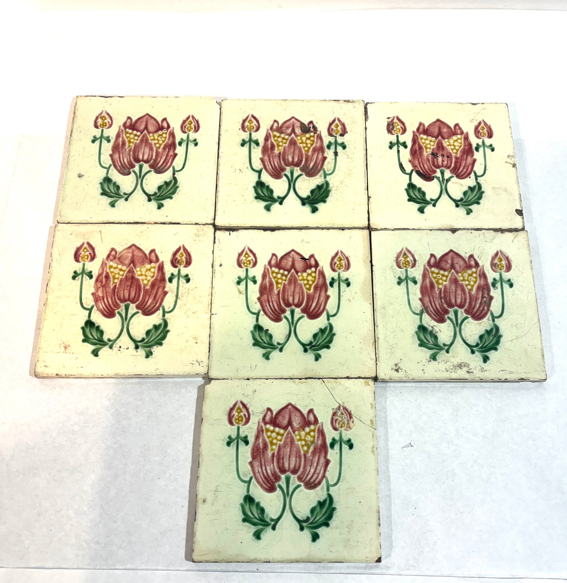 Antique Engish Art Nouveau HA Olivant Pink And Amber Poppy Tile #1810 ...