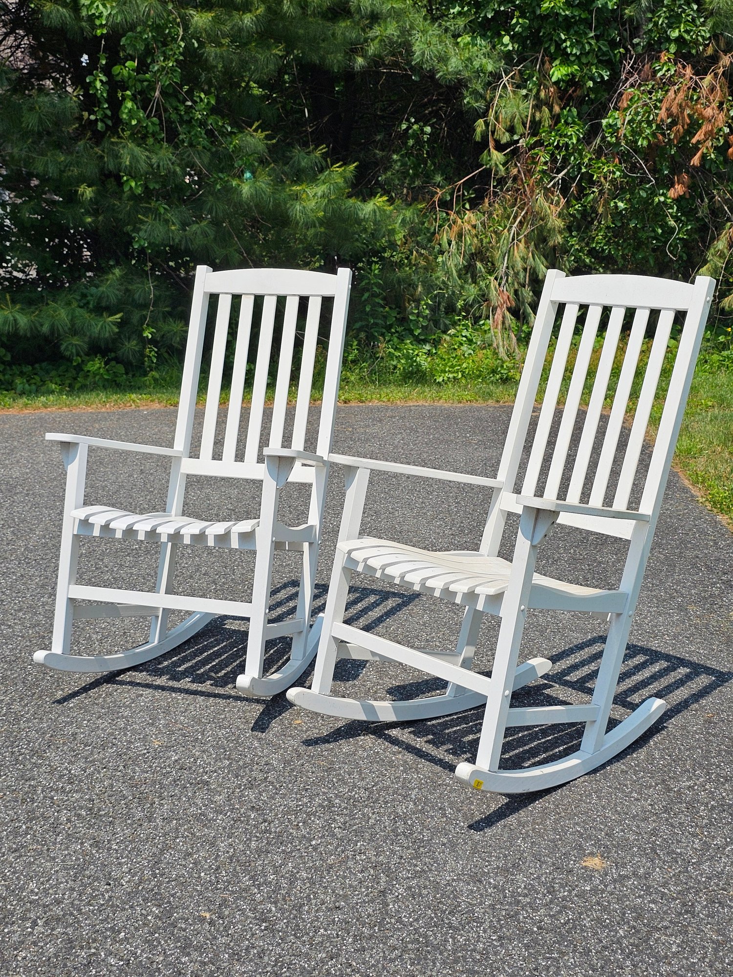 Pair Of Outdoor Slat Back Rocking Chairs #2309 | Auctionninja.com