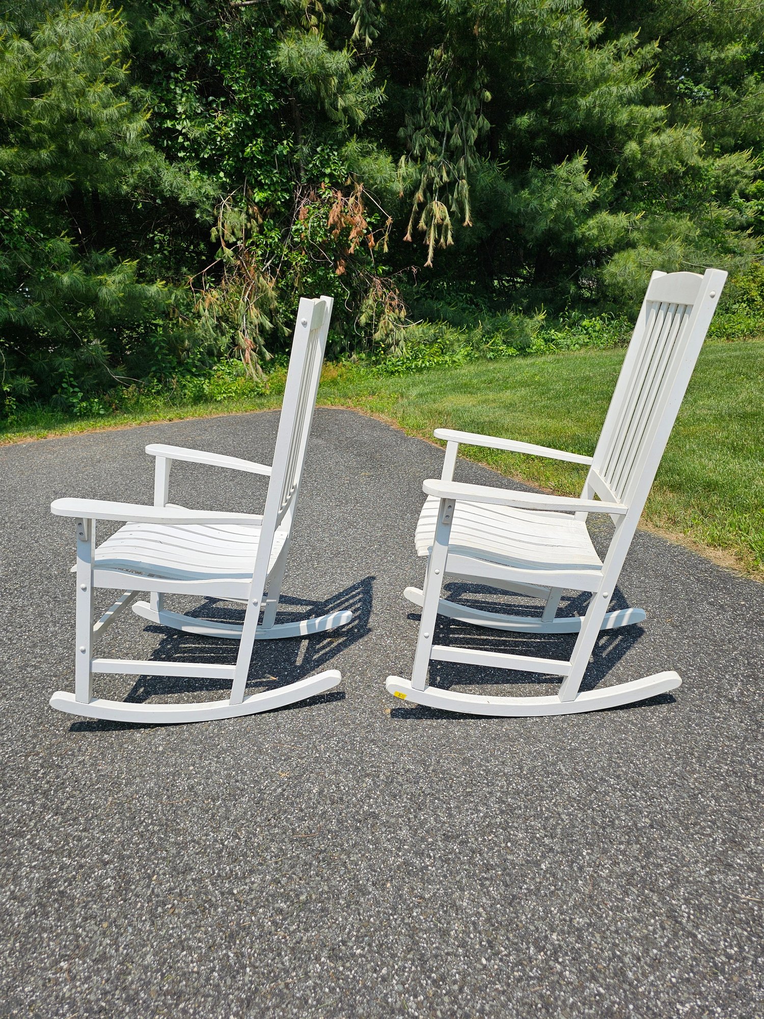 Pair Of Outdoor Slat Back Rocking Chairs #2309 | Auctionninja.com